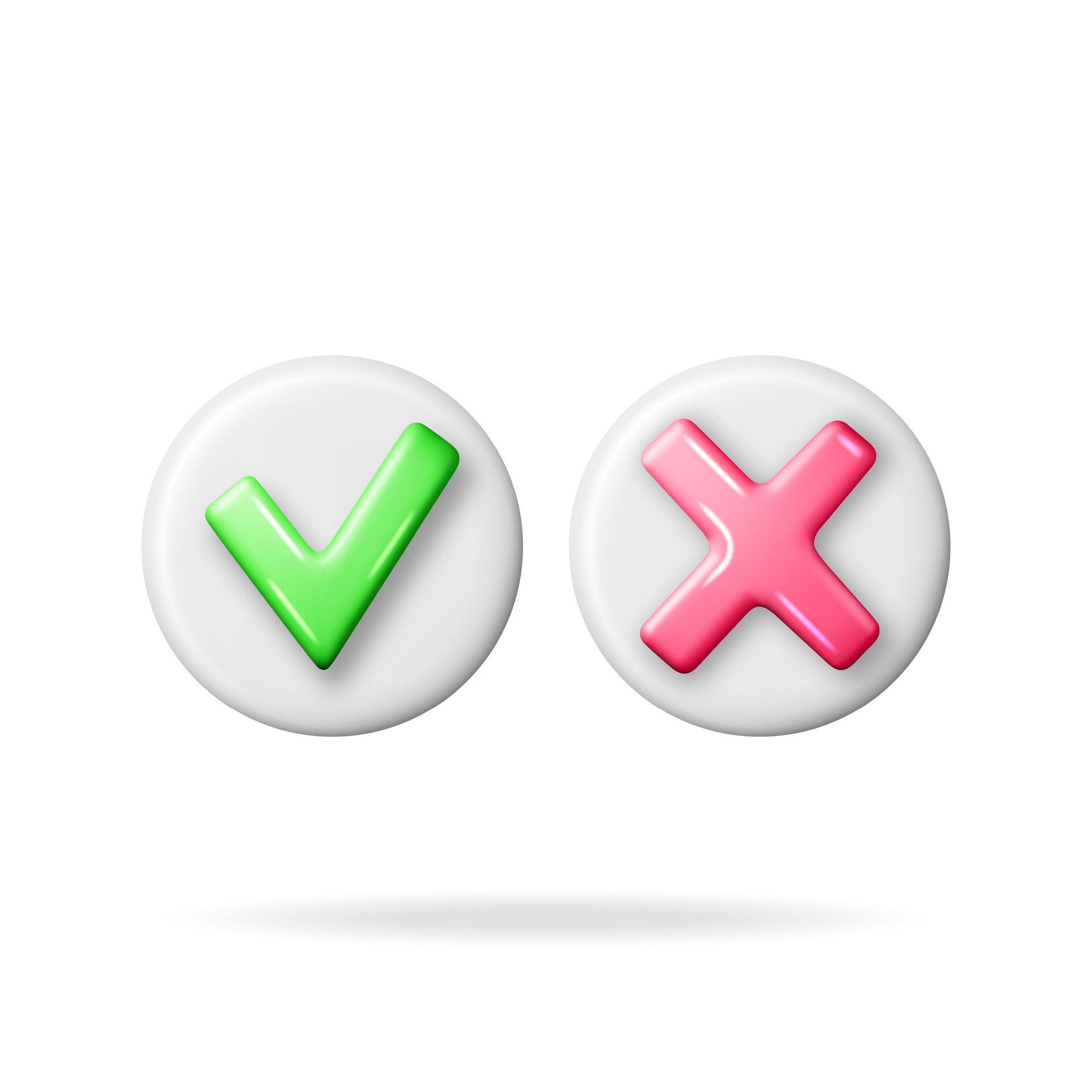 3D Right and Wrong Button Shape. Green Yes and Red No Correct Incorrect Sign. Checkmark Tick ...