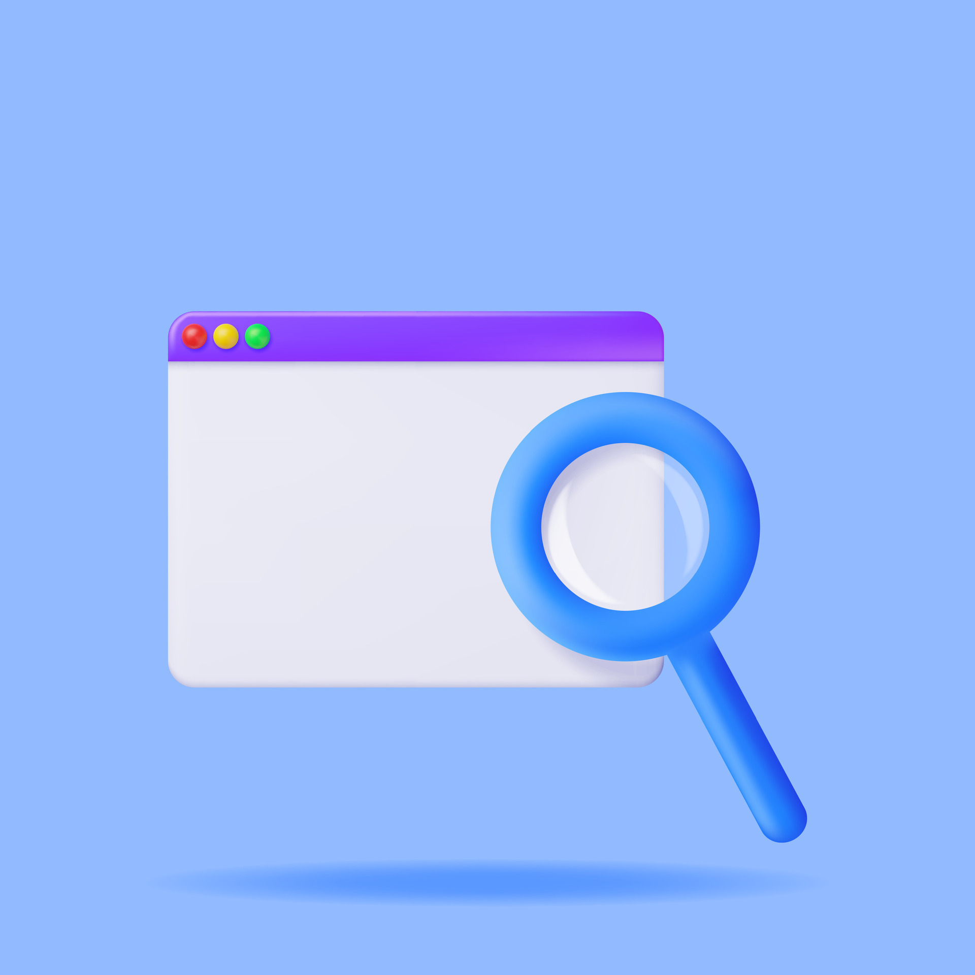 3D Browser Window and Magnifying Glass Isolated. Render Web Page GUI ...