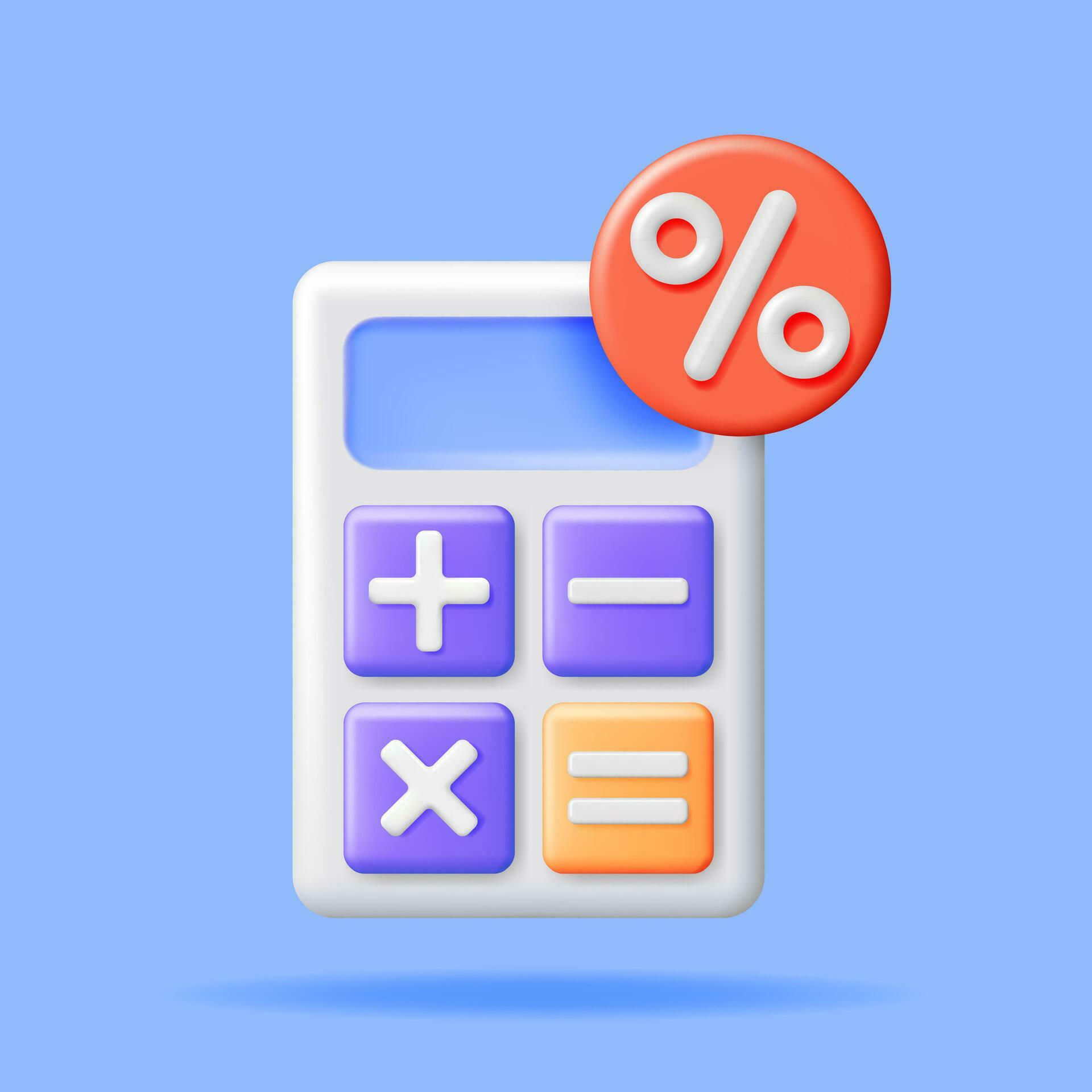 3D Modern Calculator with Percentage Sign. Mathematics Icon. Addition ...