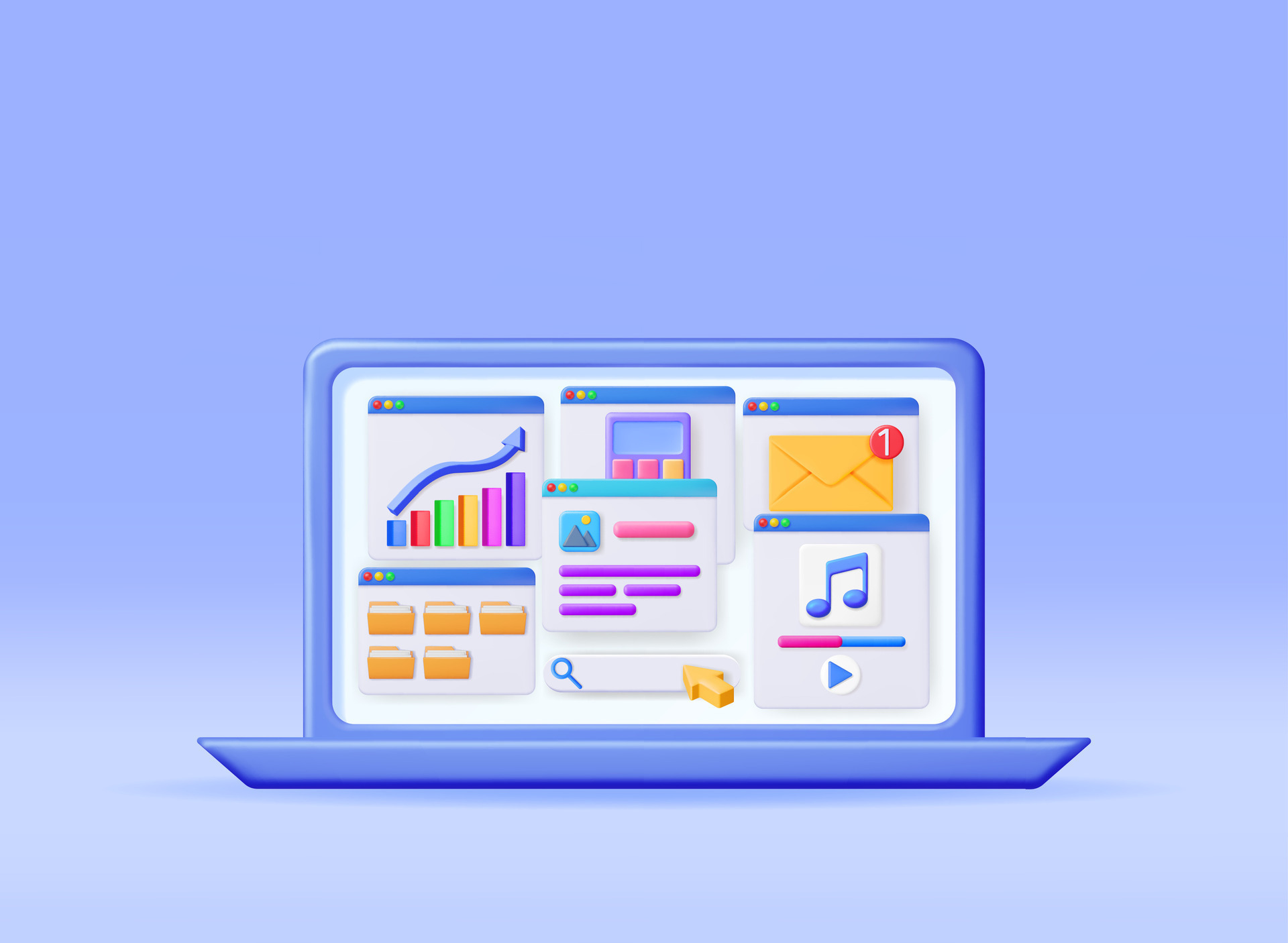 3D Laptop Application Windows Interface Isolated. Render Computer ...