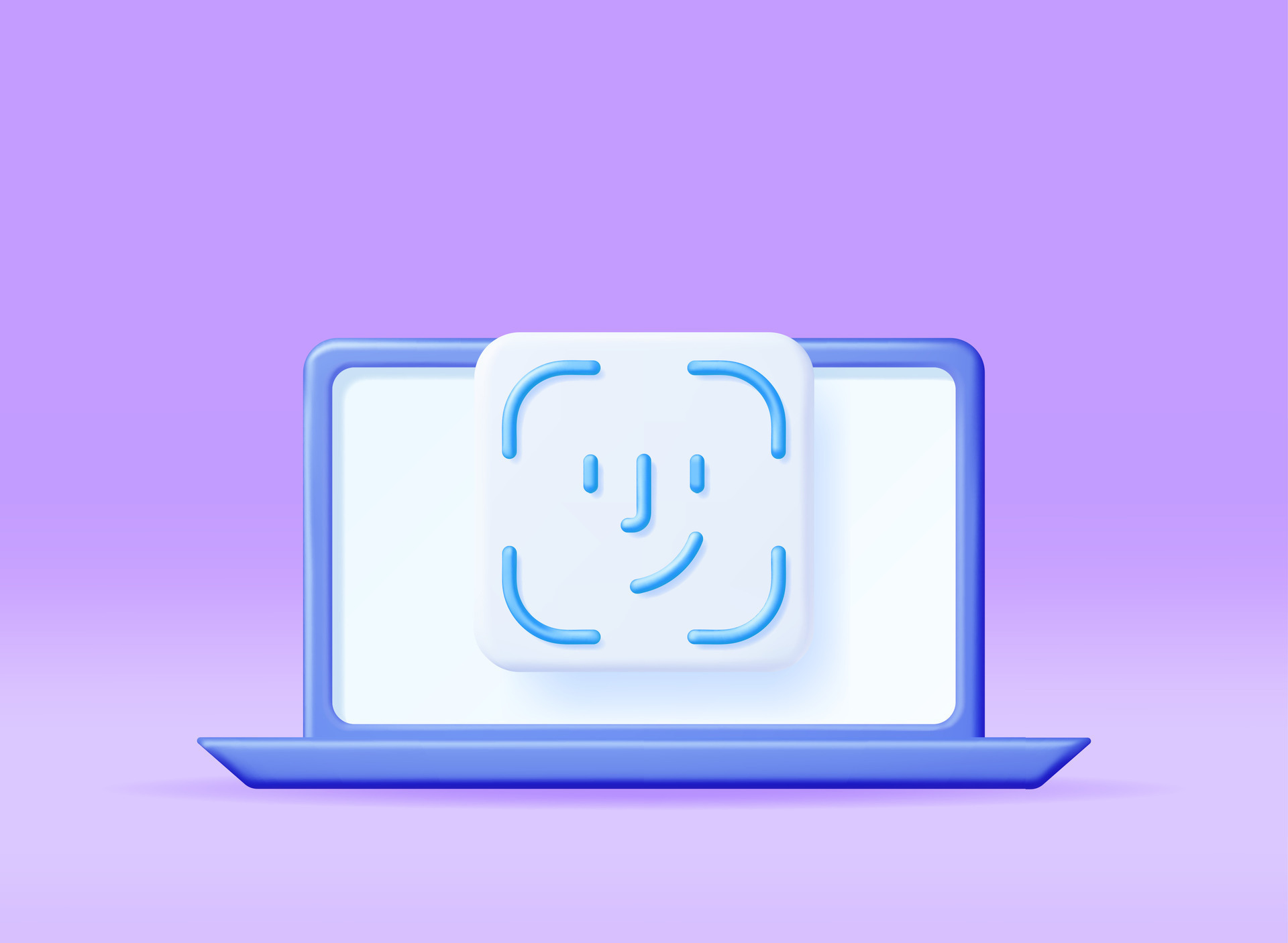 3d Face Recognition Icon On Laptop Isolated Render Notebook With Biometric Face Id Recognition