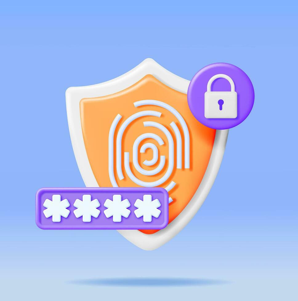3d Locked Password Field And Fingerprint In Shield Render Password With Finger Print Safeguard