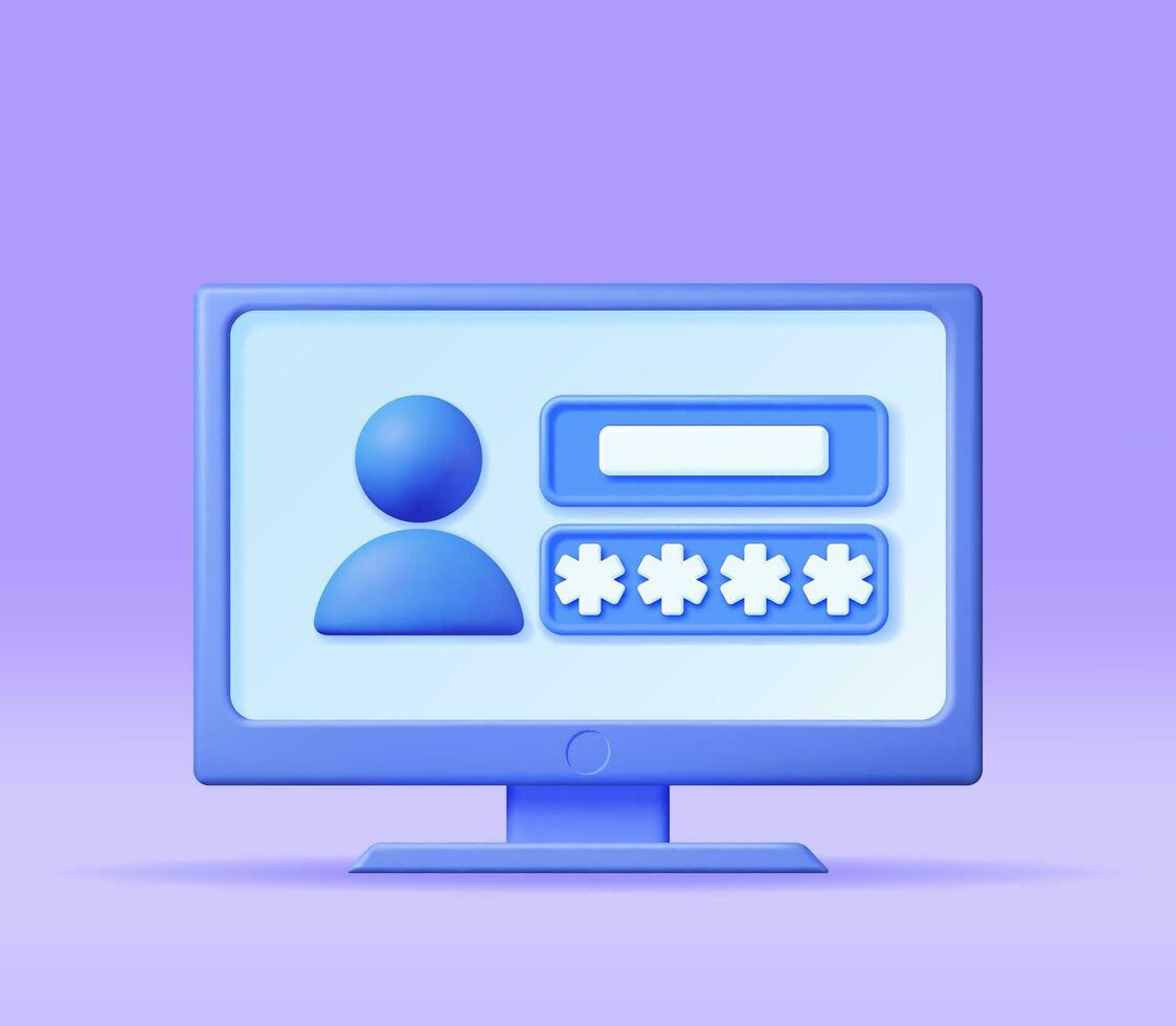 3d User Login Form Page In Computer Render Password Hidden Stars In Sign In Account Computer