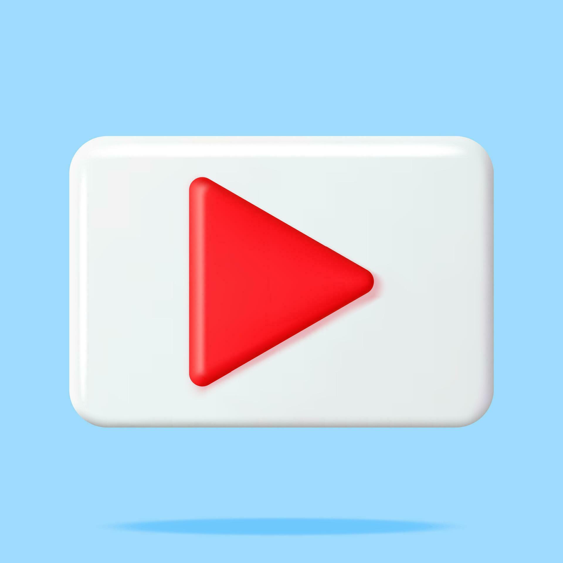 3D Play Button Isolated on White. Render White Square with Red Triangle ...