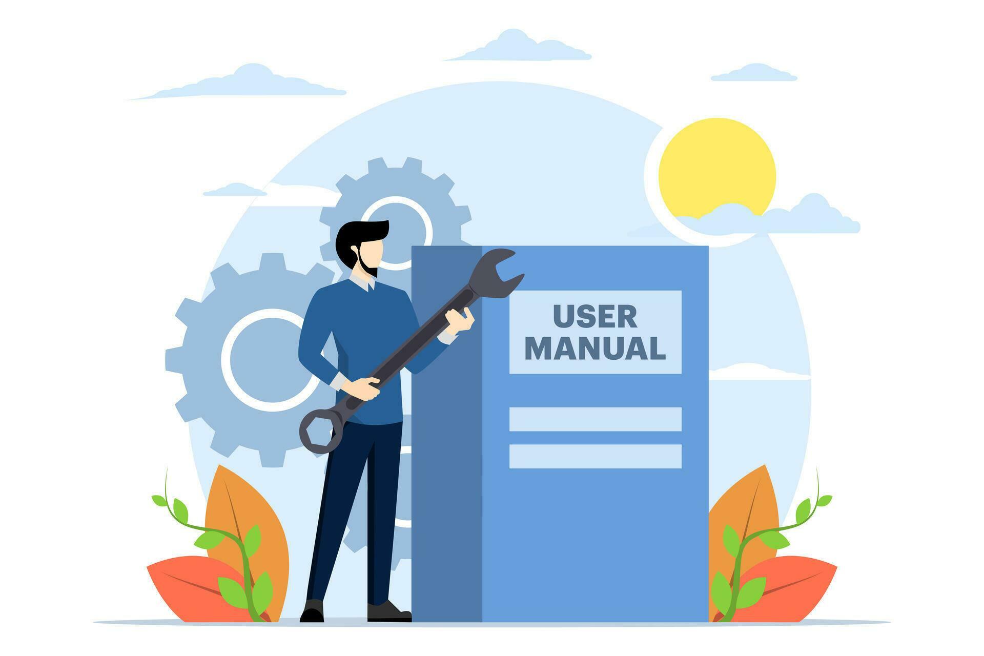 user guide concept with people, people reading operation manual ...