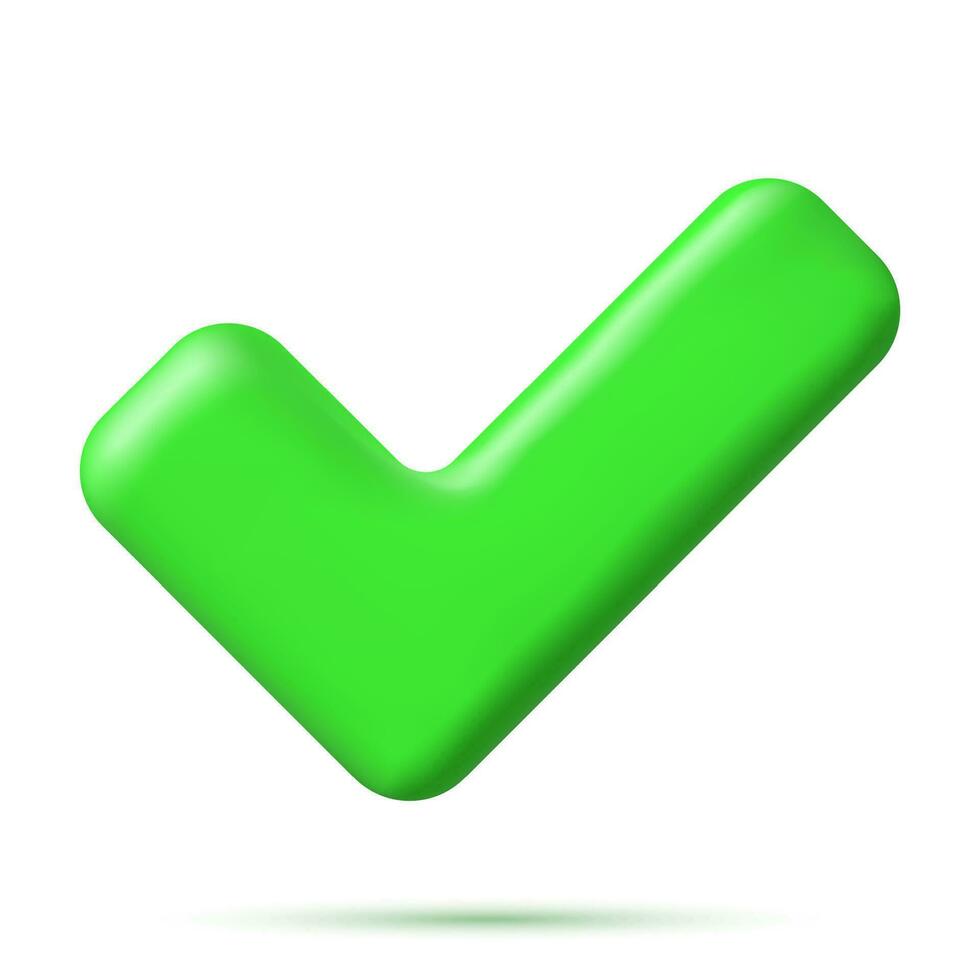 3D Right Button Shape. Green Yes or Correct Sign Render. Green Checkmark Tick Represents ...