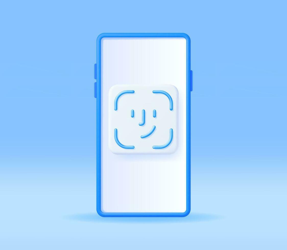3d Face Recognition Icon On Phone Isolated Render Smartphone With Biometric Face Id Recognition
