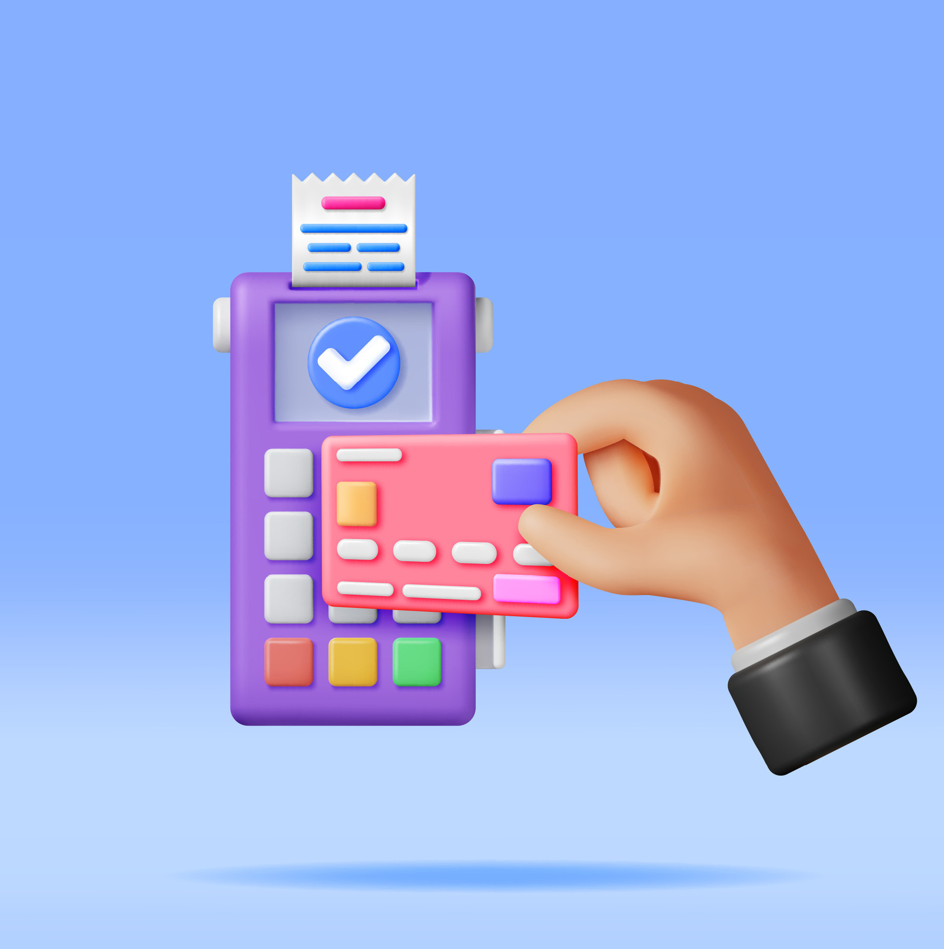 3D Payment Terminal with Card and Receipt Isolated. Render Modern POS ...