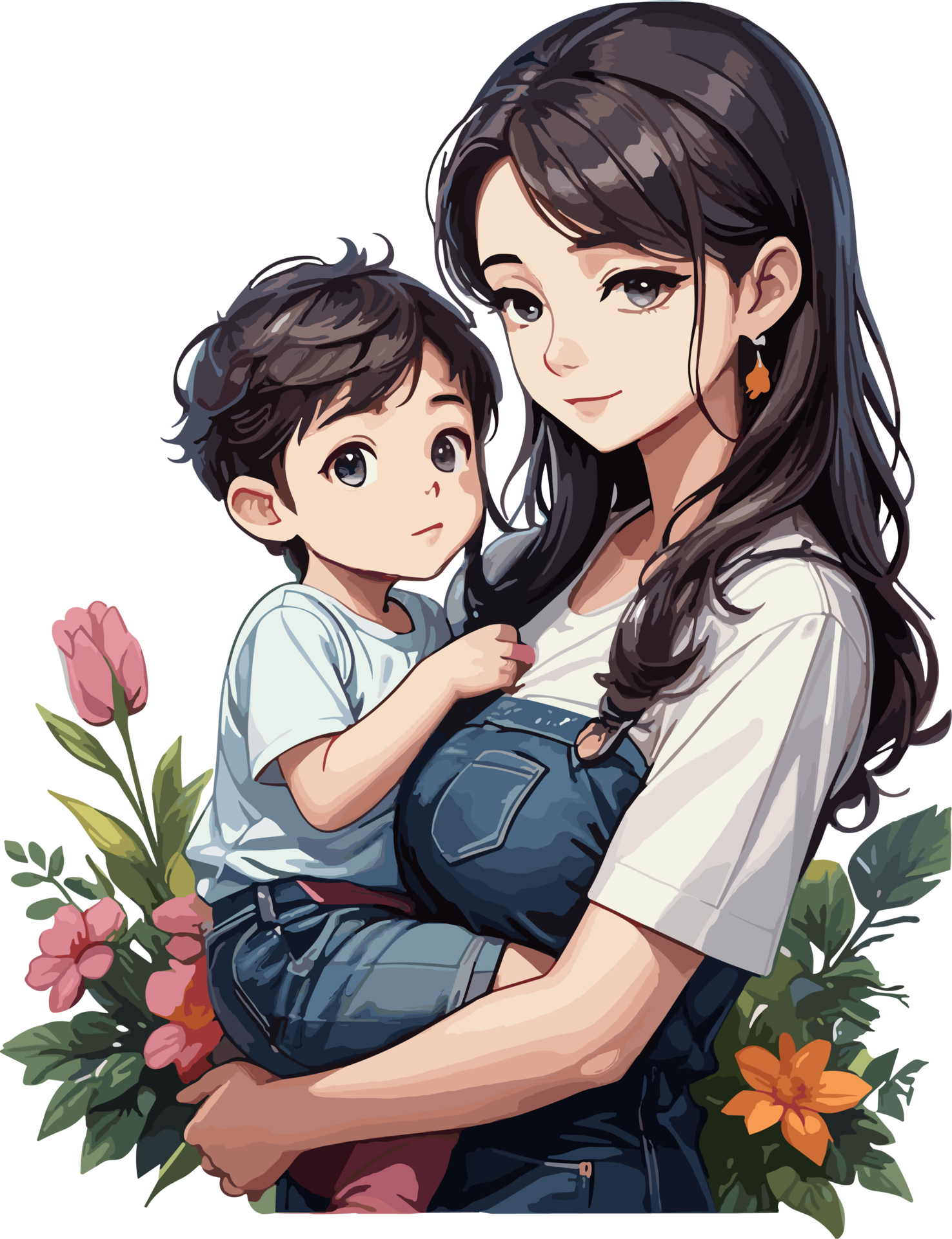 AI generated Mother with Her Child Cartoon Illustration 35862468 PNG