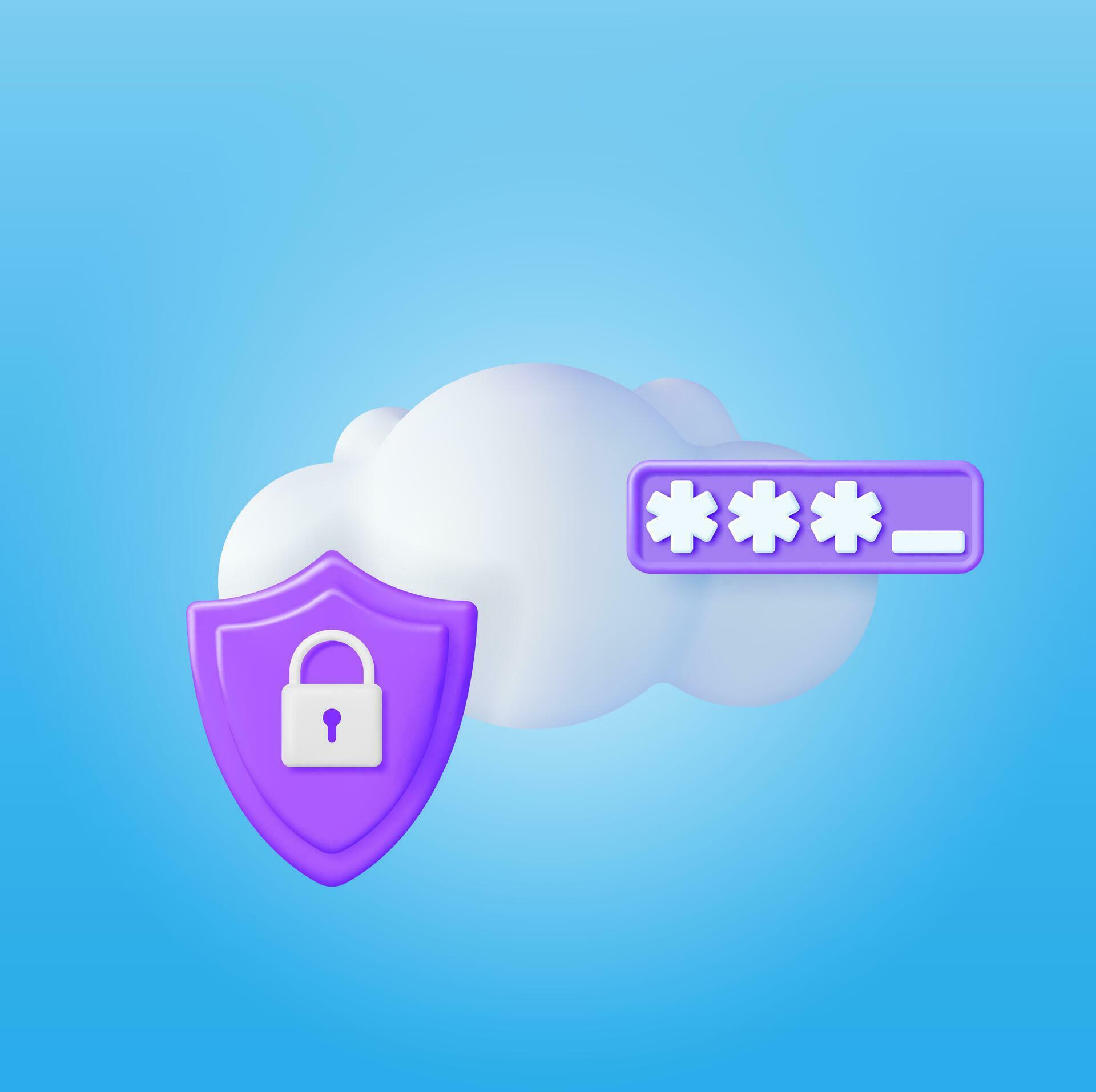 3D White Cloud with Locked Padlock and Password. Render Cloud with Pad Lock Icon. Concept of ...