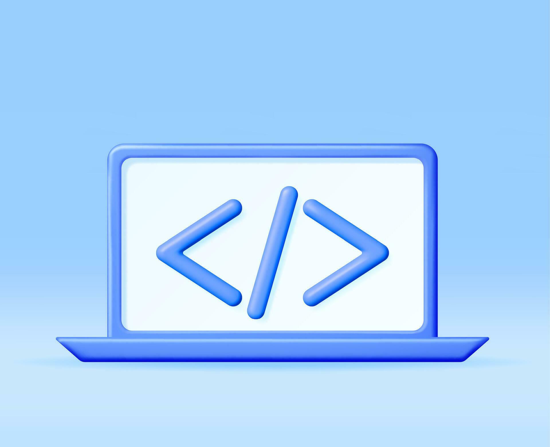 3d Code Icon On Computer Isolated Render Python Or Java Api Symbols In Laptop Device Computer