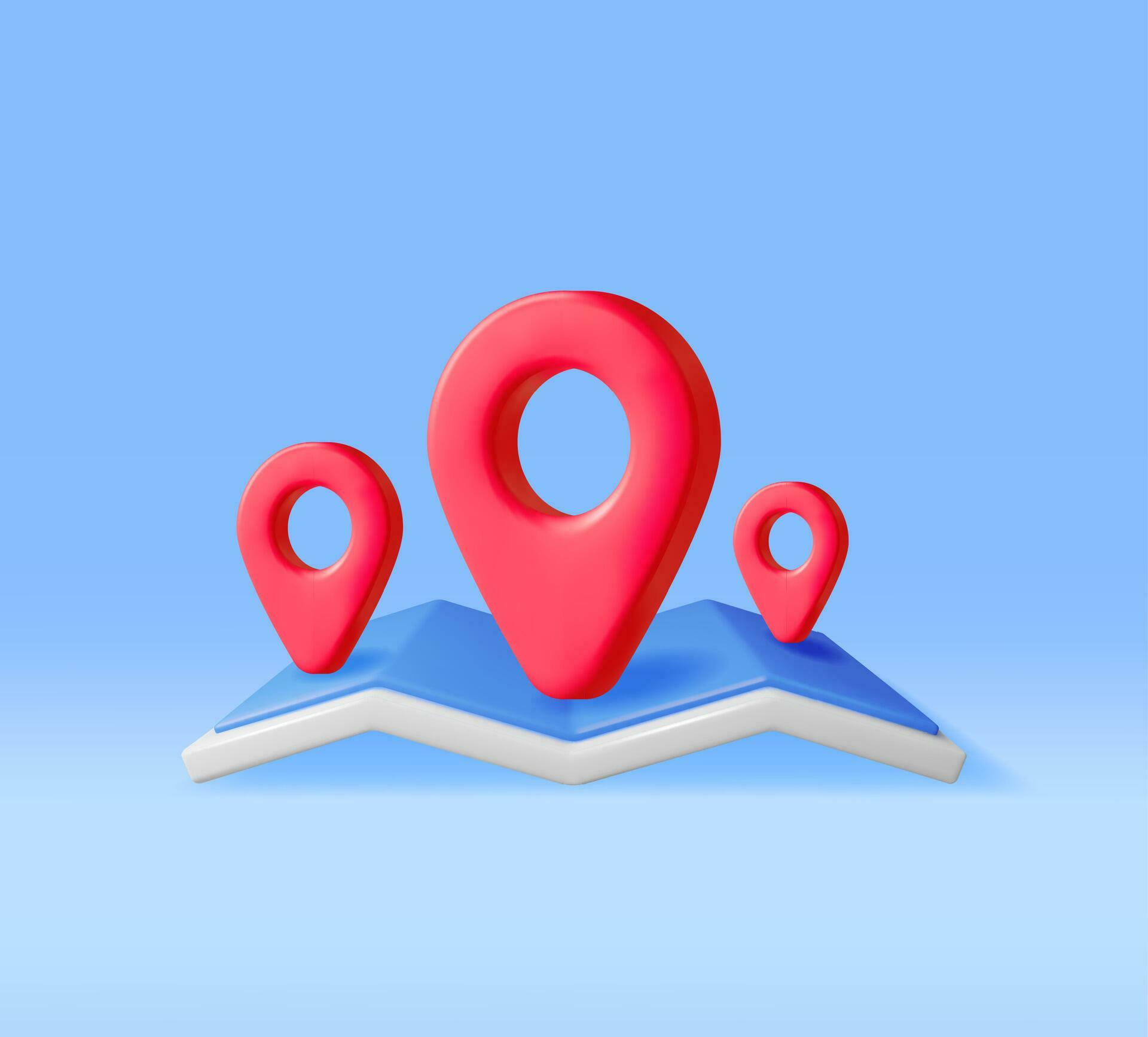 3D Folded Paper City Suburban Map with Location Pin Isolated. Render Abstract Generic Map. GPS ...