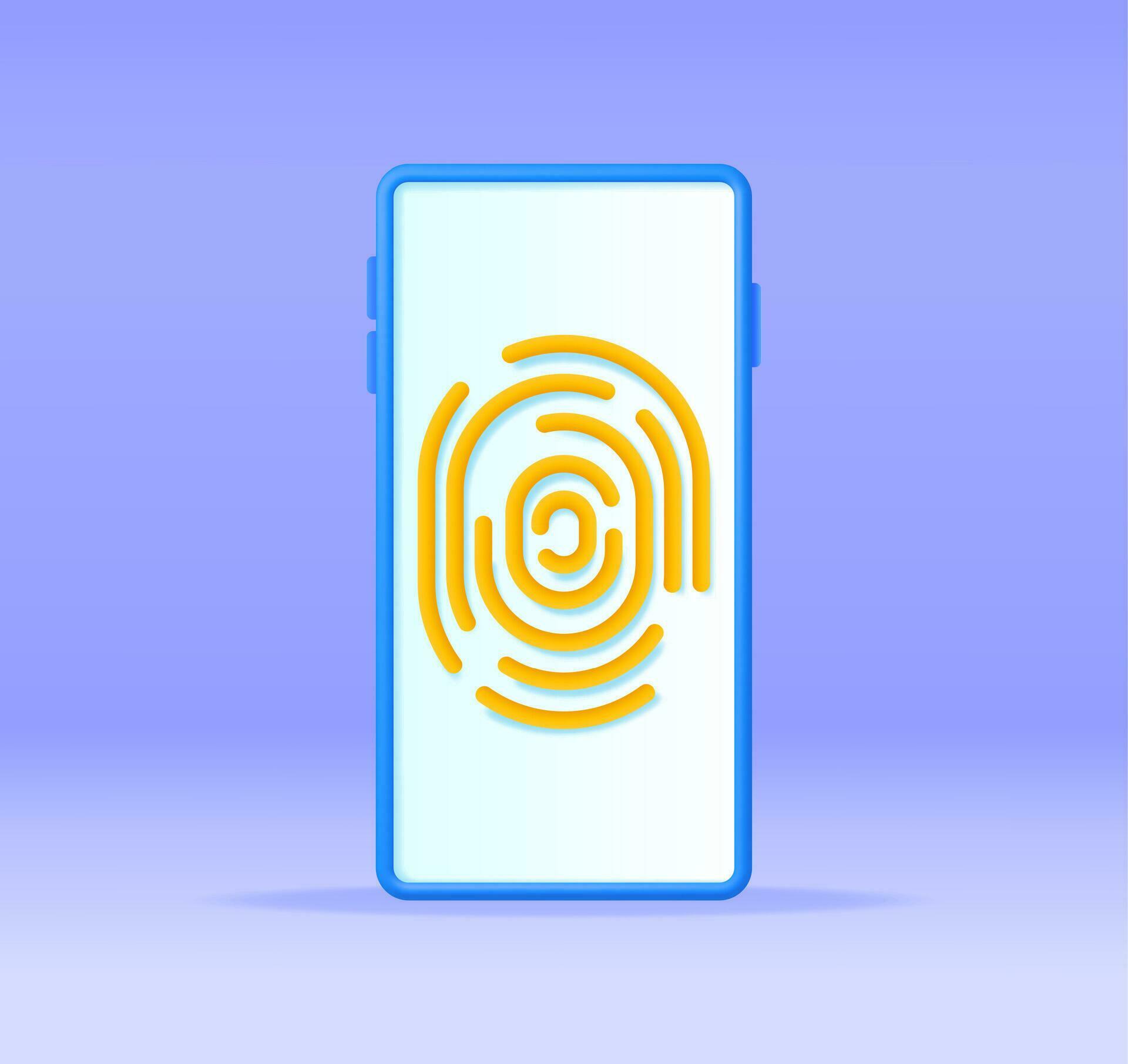 3D Fingerprint on Mobile Phone Isolated. Render Finger Print and Smartphone. Identification and ...