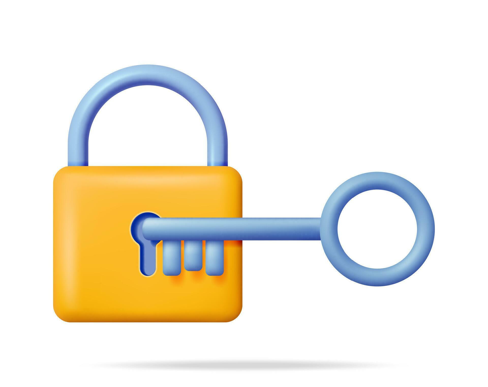3d Yellow Padlock With Key Isolated On White Render Pad Lock Icon With Keyhole Concept Of