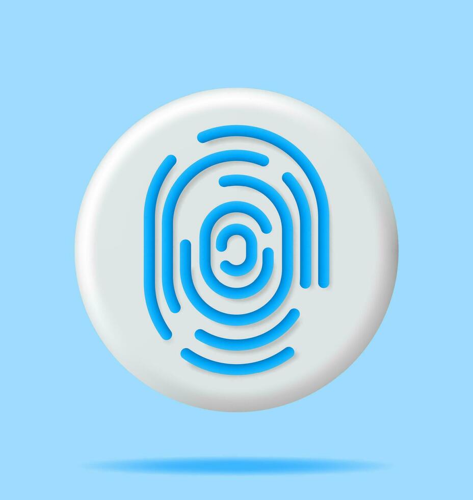 3D Fingerprint Icon Isolated. Render Finger Print Symbol. Identification and Authorization ...