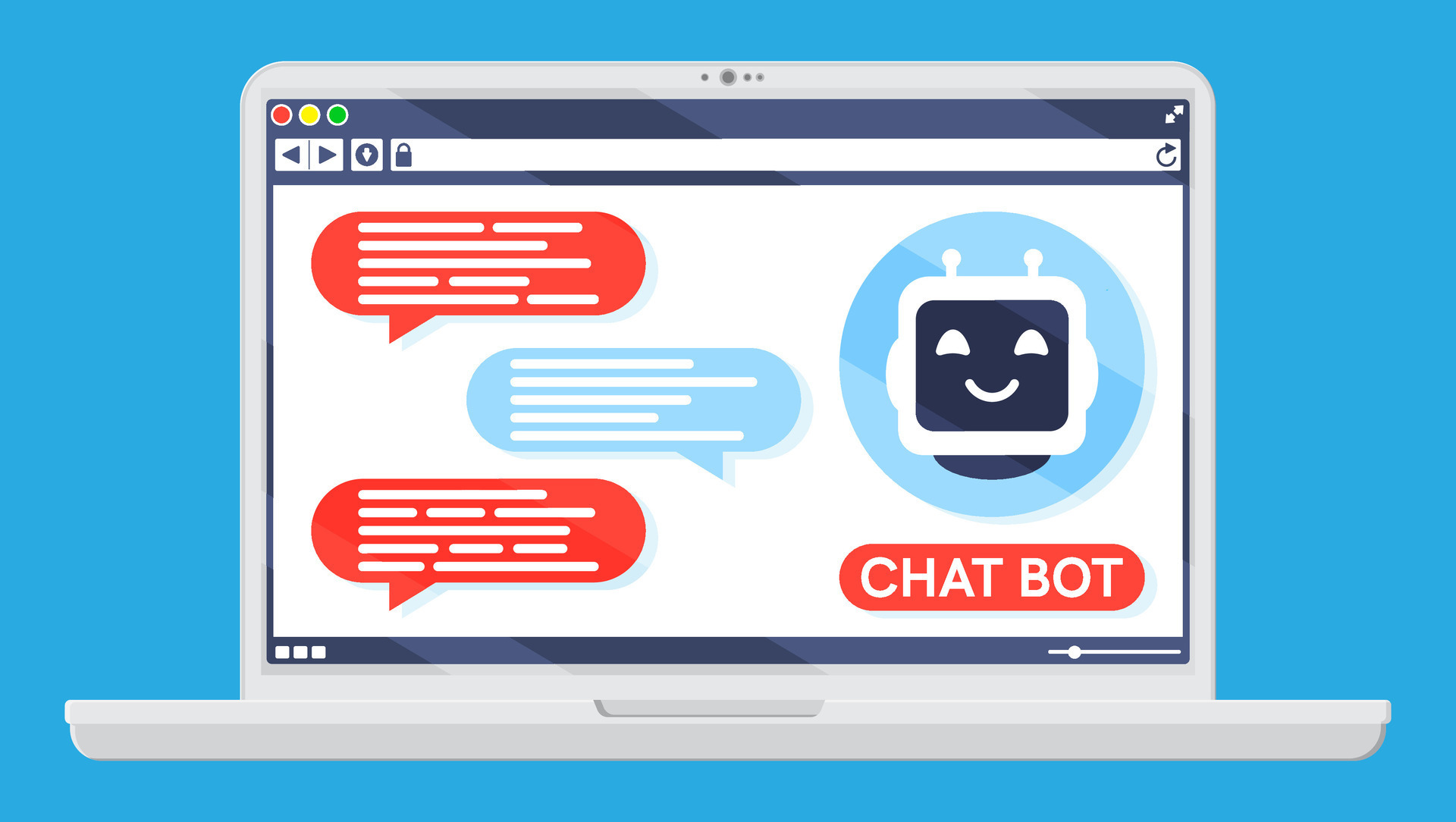 Laptop With Chat Bot Speak In Bubble On Screen Robot With Speech