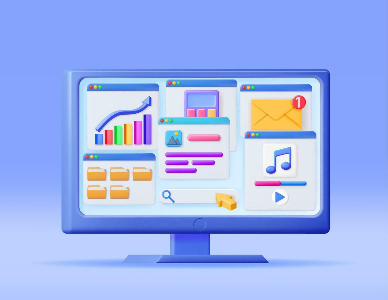 3D Monitor Application Windows Interface Isolated. Render Computer Software User Interface. UI ...