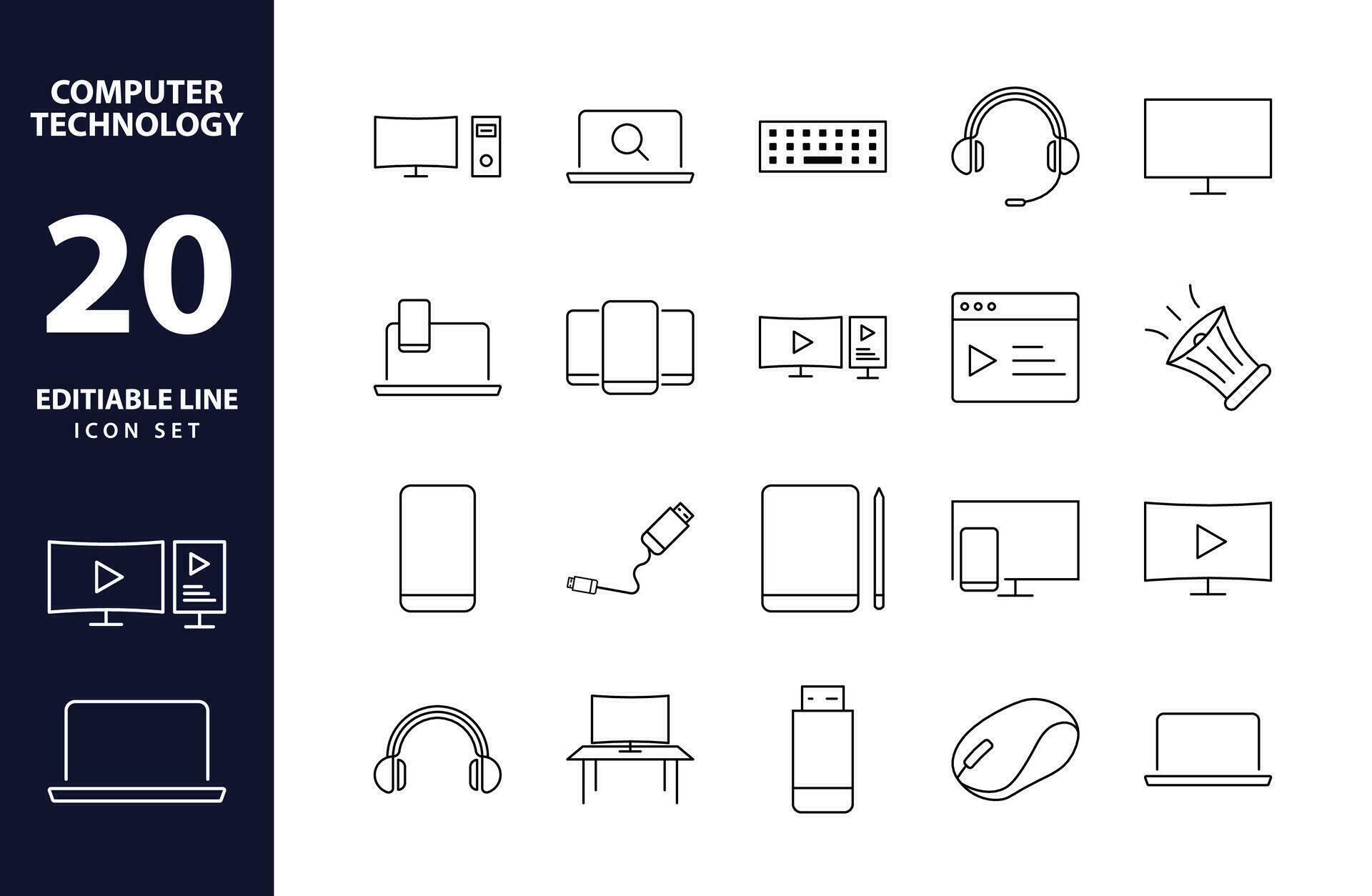 Digitronics Line Icons Vector Illustration of Editable Computer ...