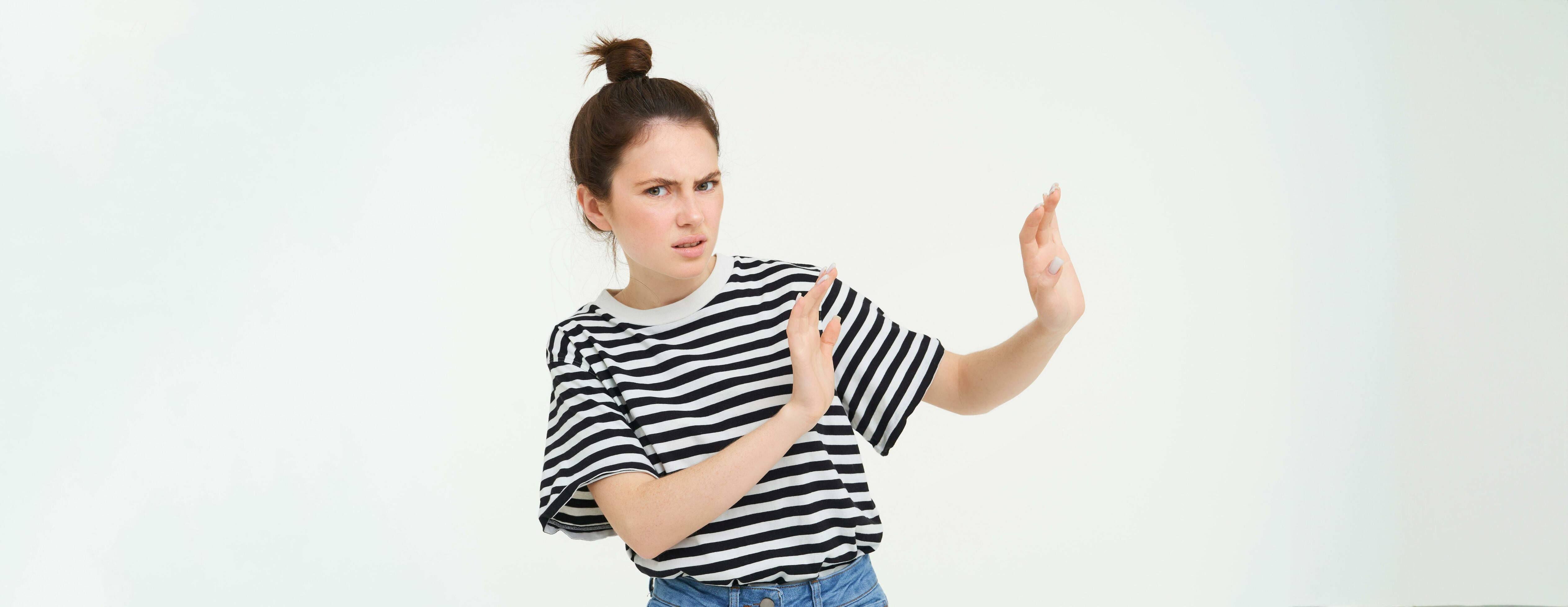 Image of woman expressing aversion, dislike something, looks apalled ... Image of woman expressing aversion, dislike something, looks apalled ...