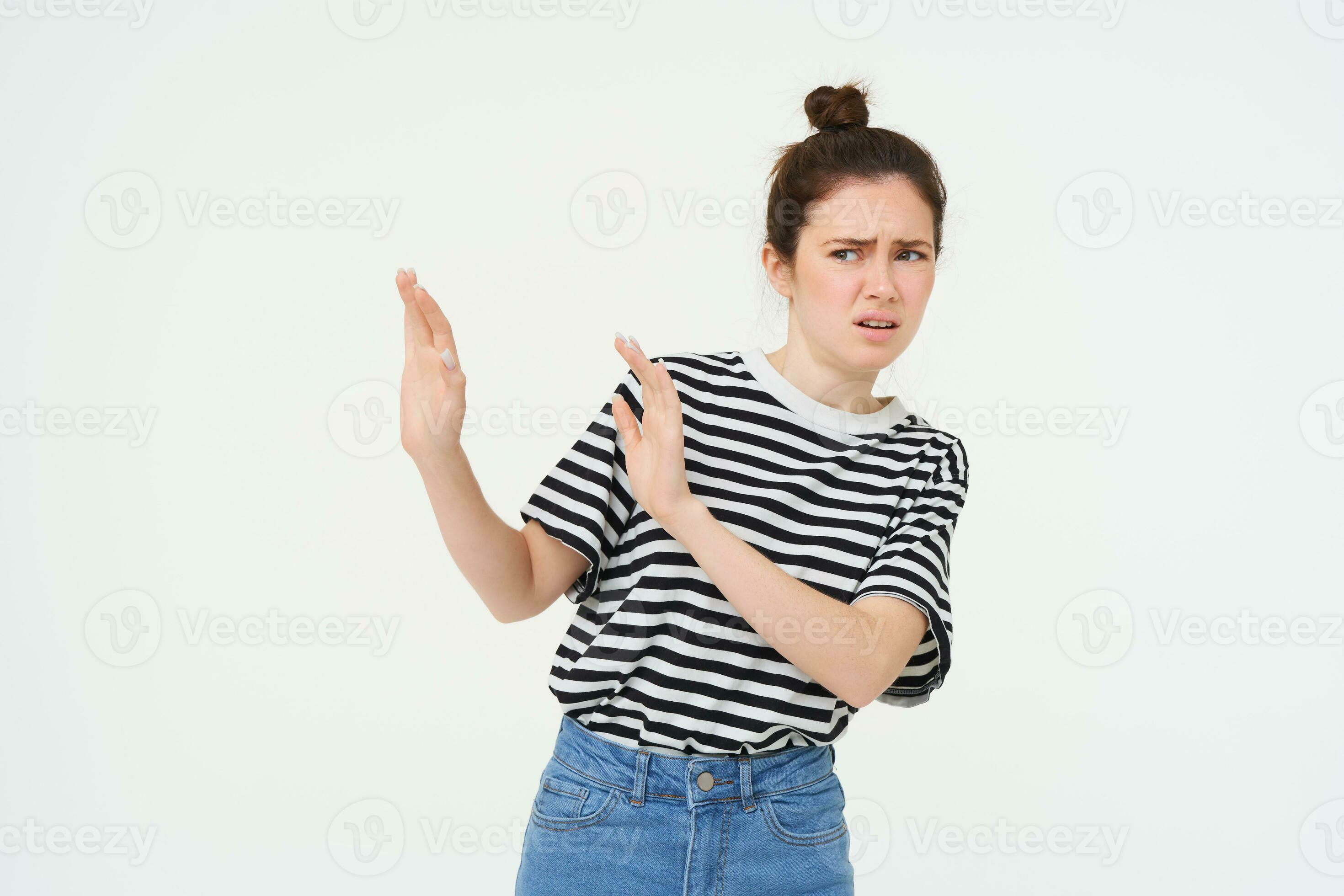 Image of woman expressing aversion, dislike something, looks apalled ... Image of woman expressing aversion, dislike something, looks apalled ...
