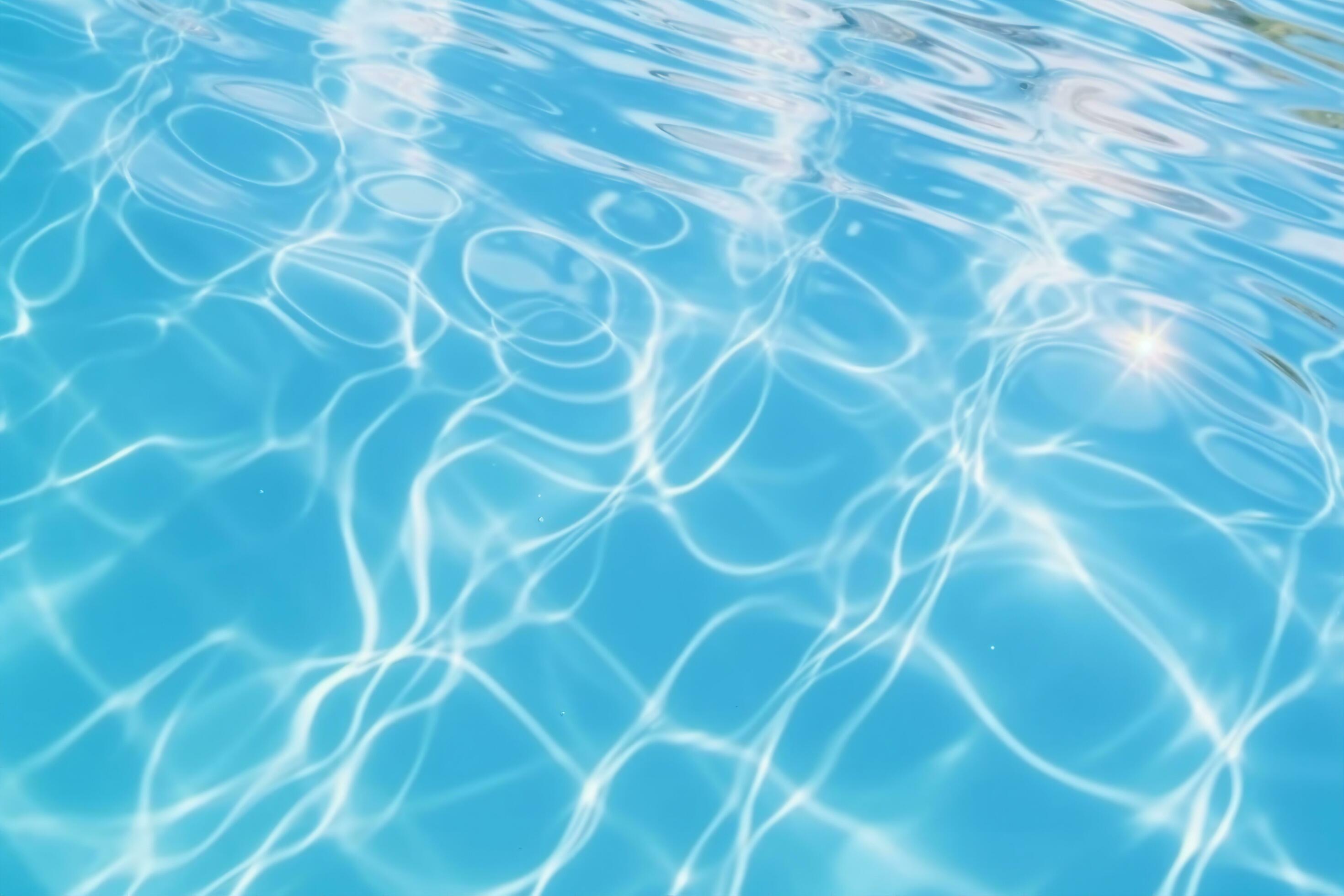 AI generated Blue water surface with bright sun light reflections, water in swimming pool ...