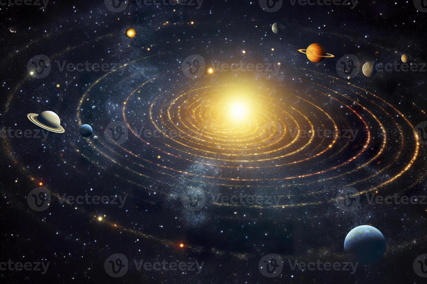 AI generated Our 3d Solar system with planets in orbits path. AI ...