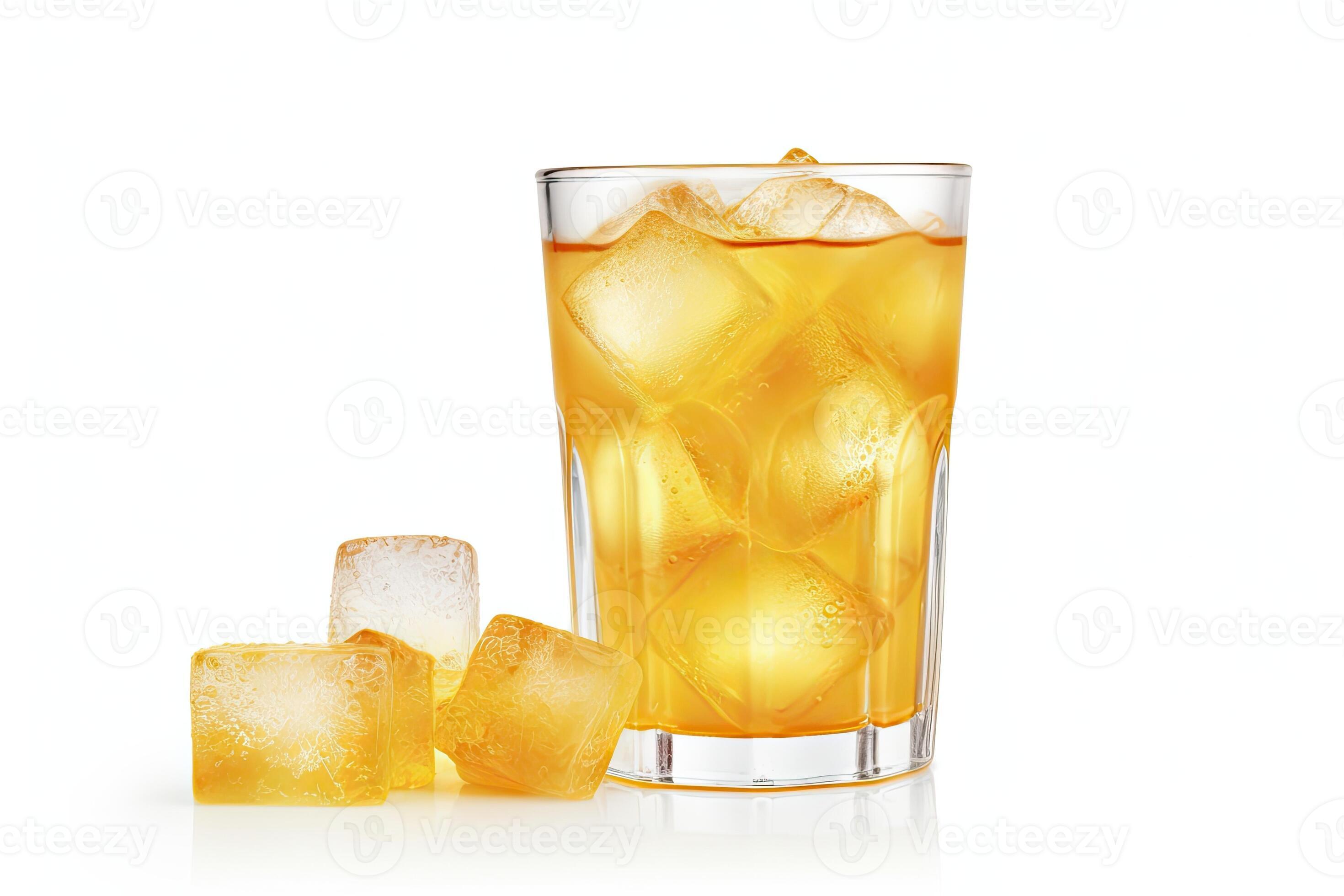AI generated A glass of orange soda water with ice cubes on white background. AI Generated ...
