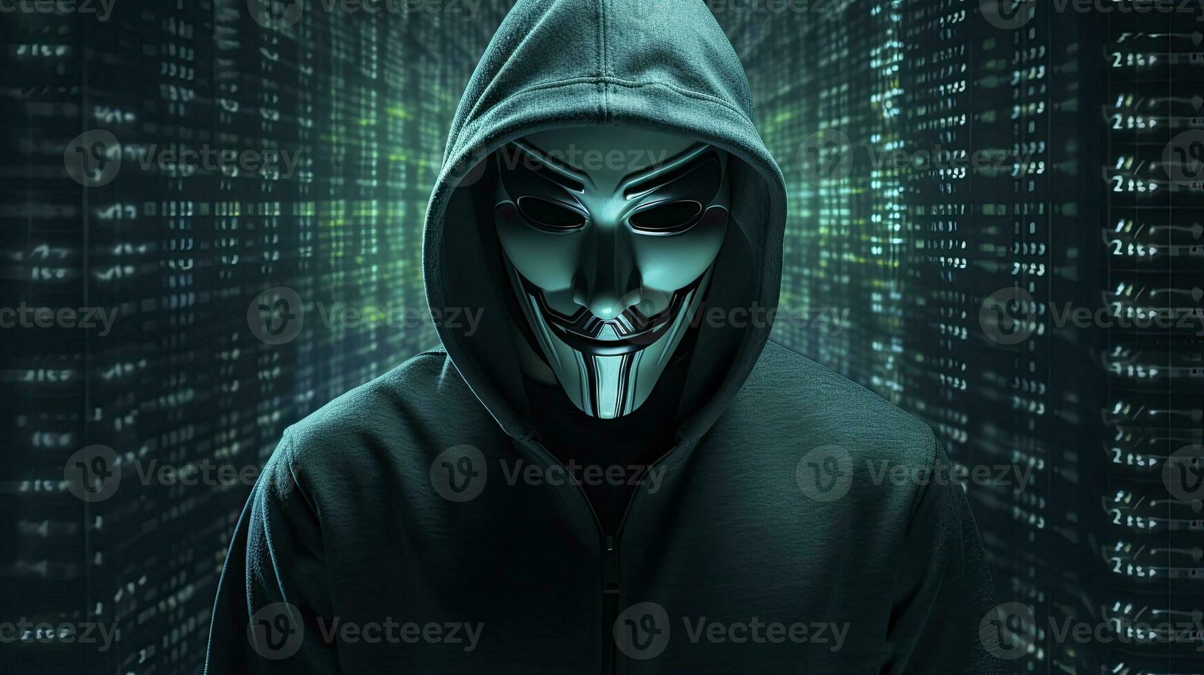 AI generated Binary Intrigue. Anonymous robotic hacker. Concept of ...