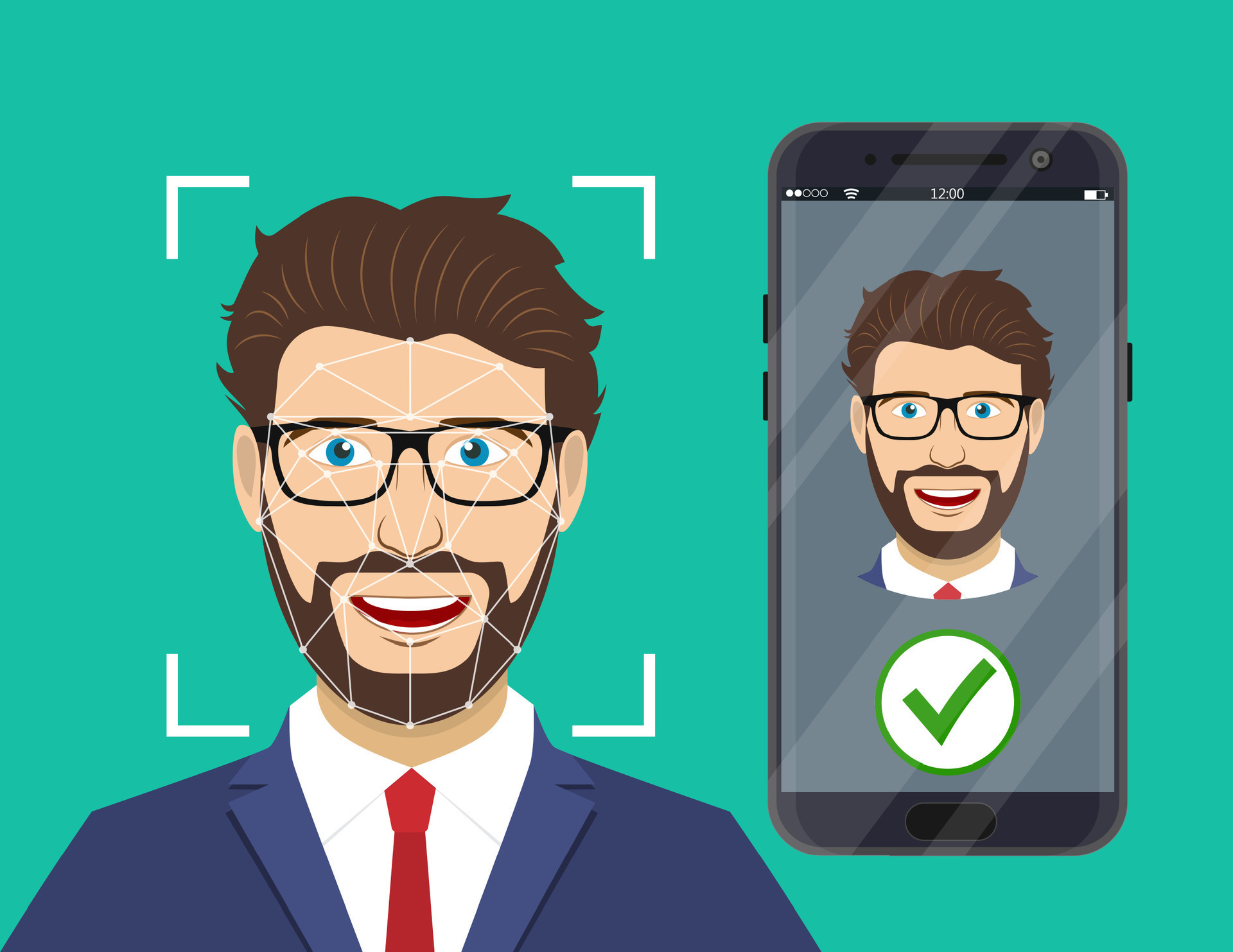 Face Recognition Biometric Security System Concept Face Id Mobile App Phone With Biometric