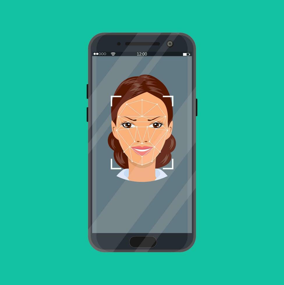 Face Recognition Biometric Security System Concept Face Id Mobile App Phone With Biometric