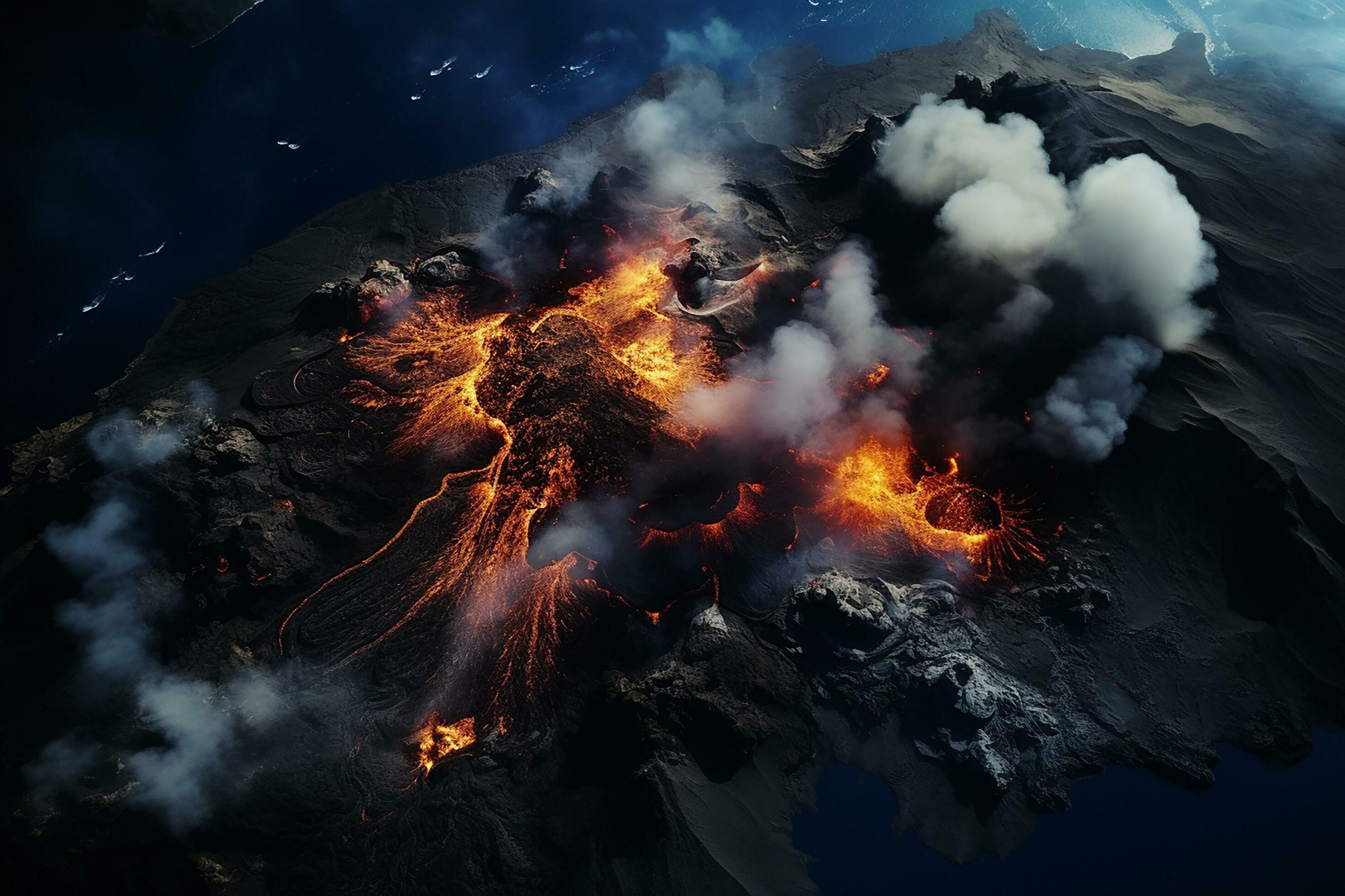 AI generated volcano errupting volcanic erruption 3d illustration erupt ...