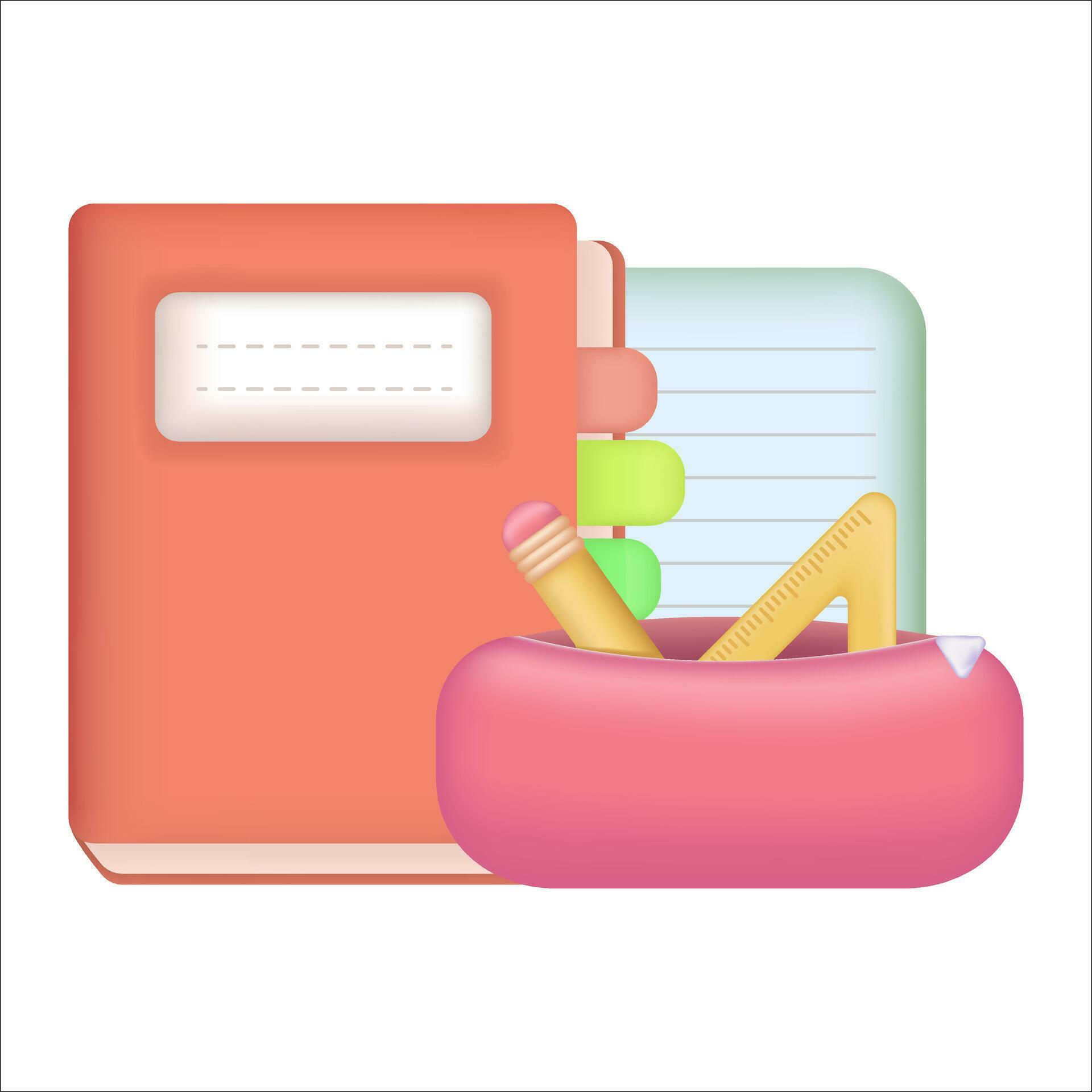 Notebook with stationary icon for Education and online class concept ...