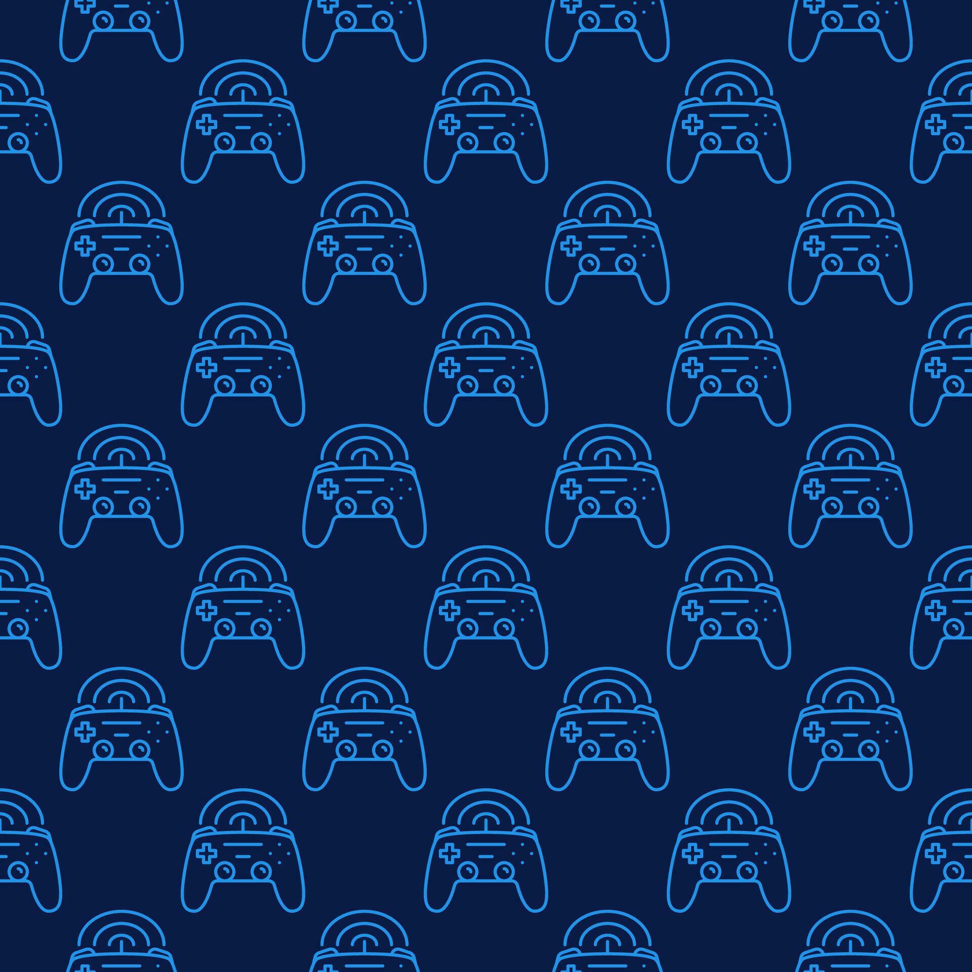 Wireless Videogame Controller Vector Joypad Blue Linear Seamless