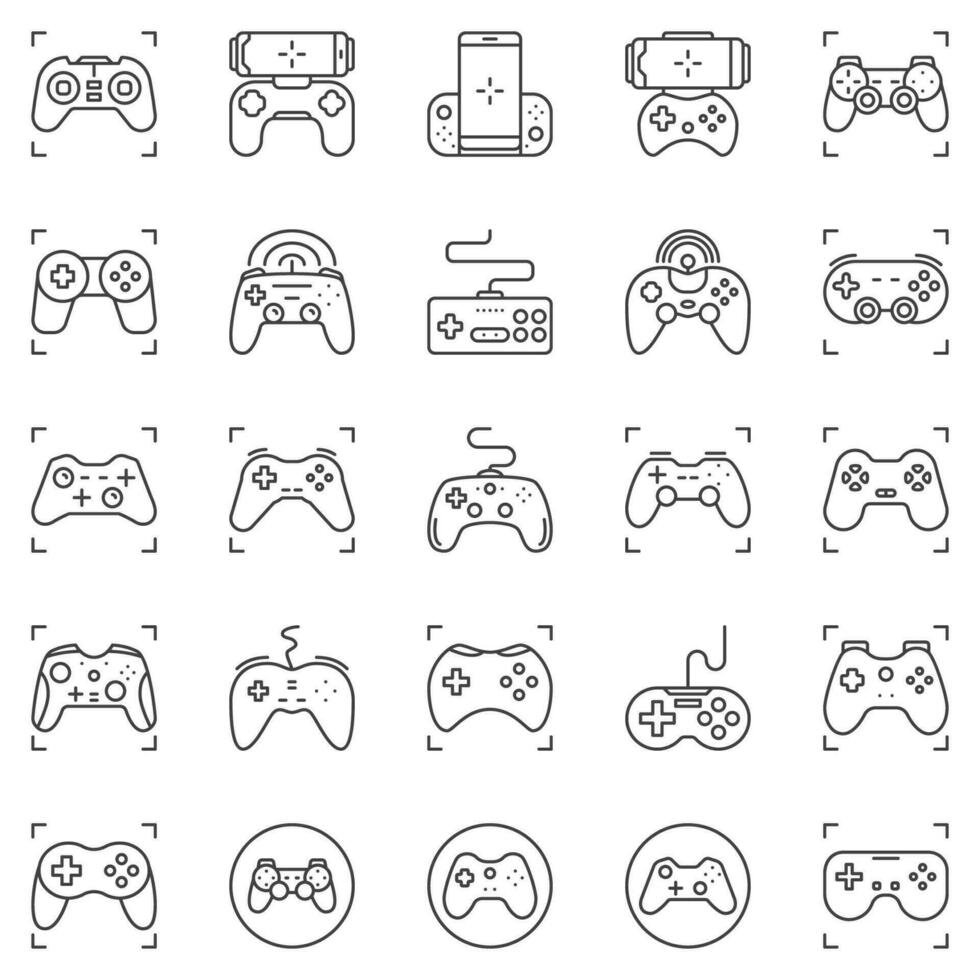 Gamepad Outline Icons Set Game Controller For Gamer Concept Signs
