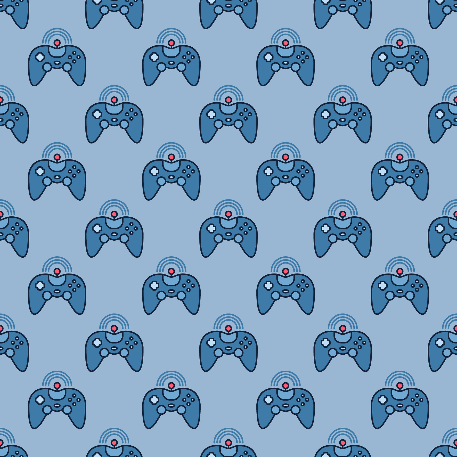 Wireless Videogame Controller Vector Gamepad Colored Seamless Pattern