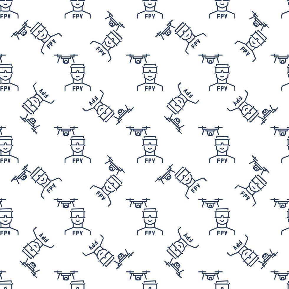 Fpv Drone And Man With Goggles Vector Concept Outline Seamless Pattern 35884112 Vector Art At