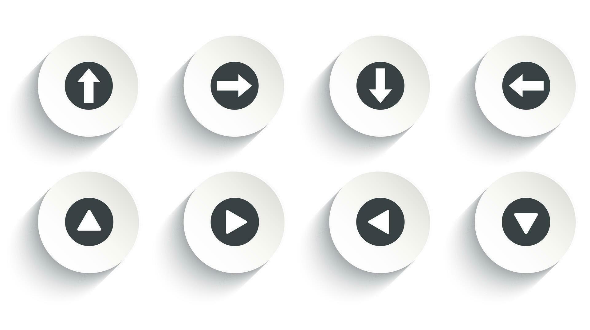 Set of collection arrow button vector icon with flat round button isolated on white background ...