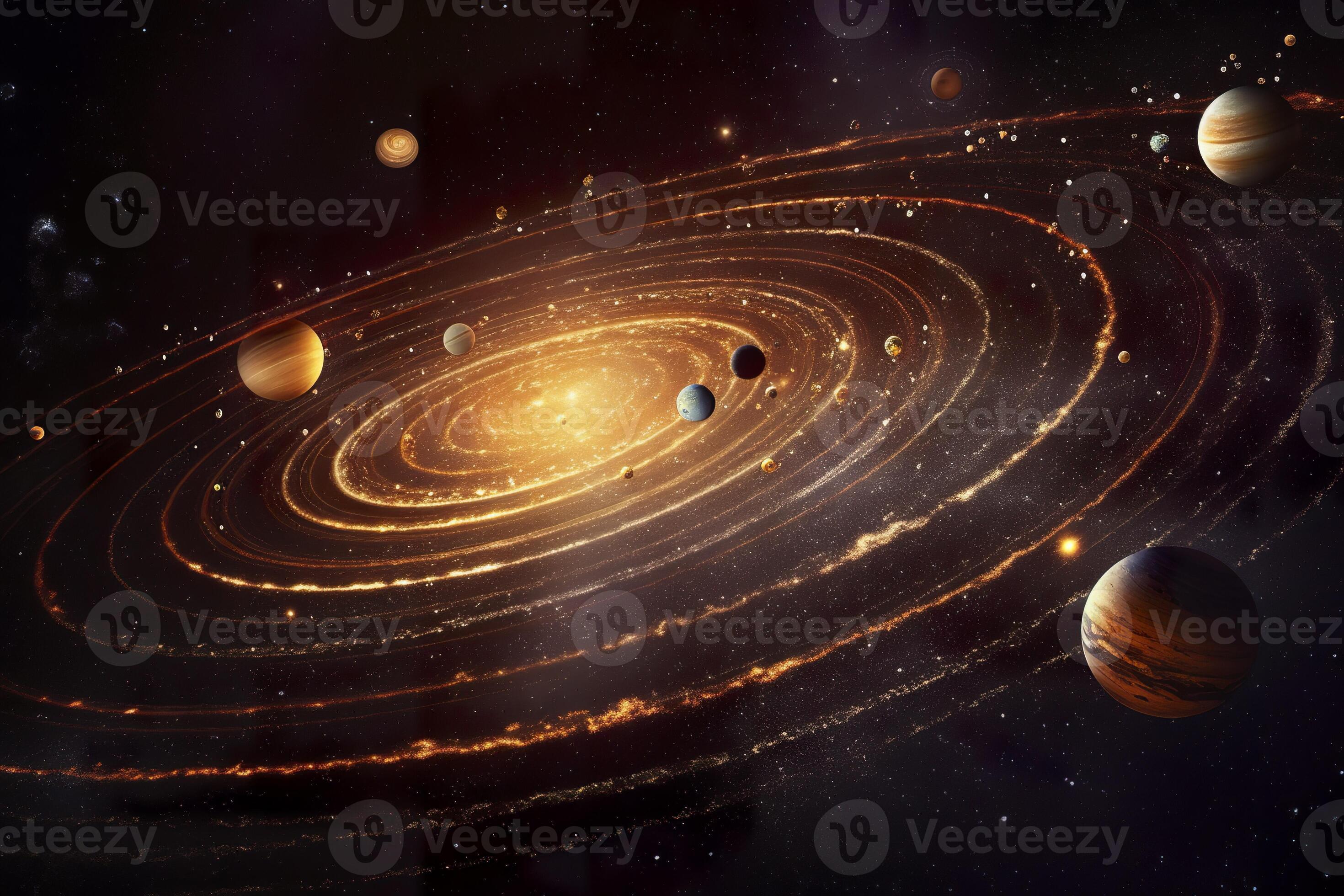 AI generated Our 3d Solar system with planets in orbits path. AI ...