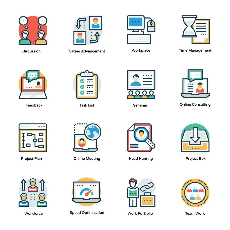 Project and Business Tasks Flat Vector Icons Set 35887303 Vector Art at ...