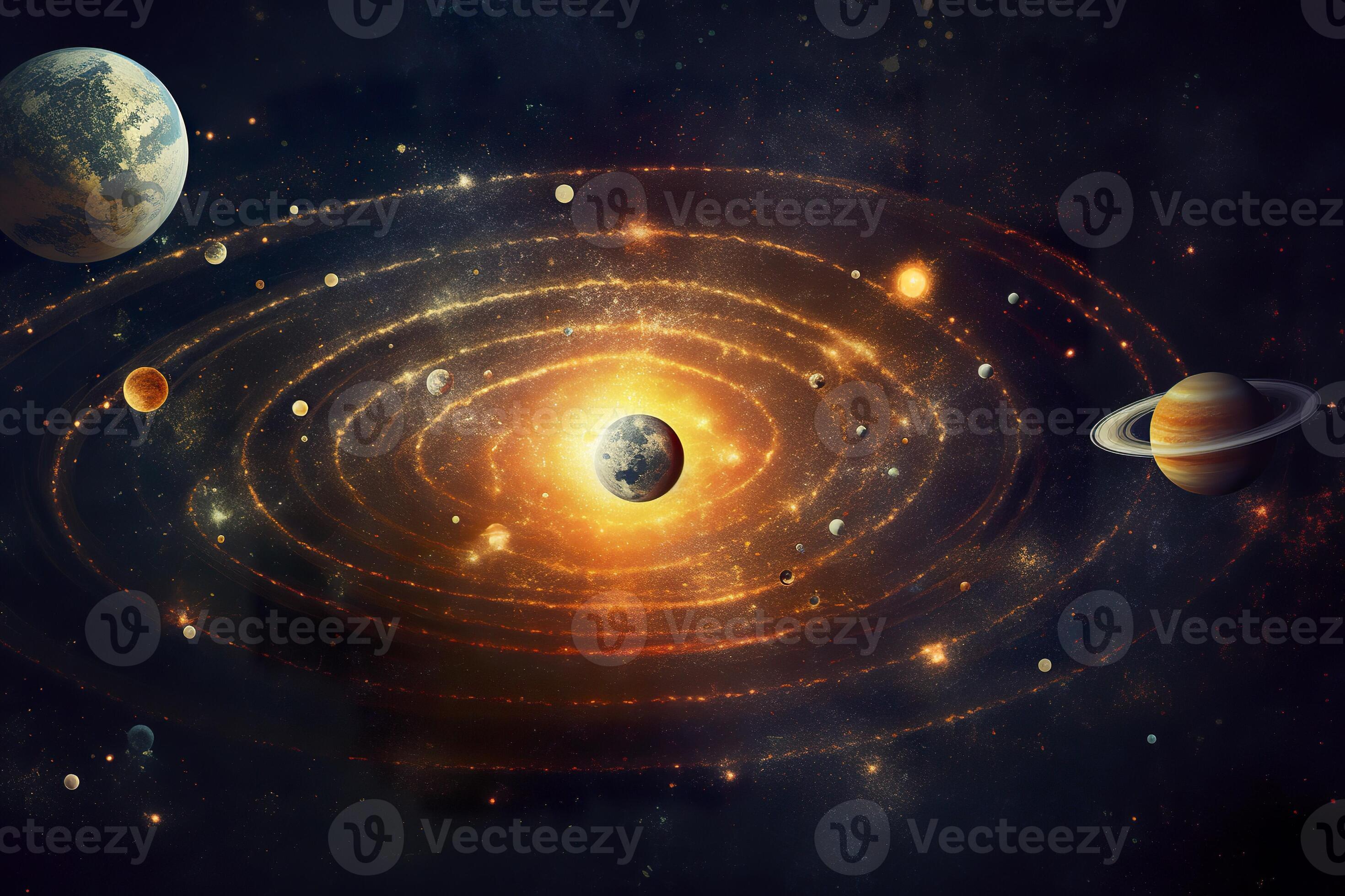 AI generated Our 3d Solar system with planets in orbits path. AI ...