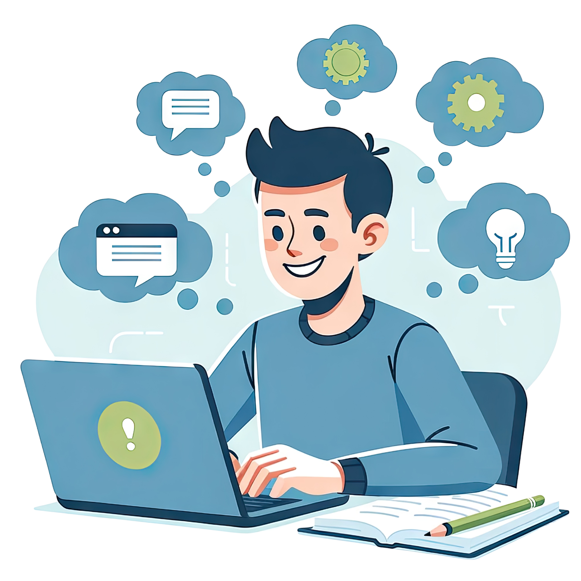 AI generated Young man studies online and exploring knowledge with a ... AI generated Young man studies online and exploring knowledge with a ...