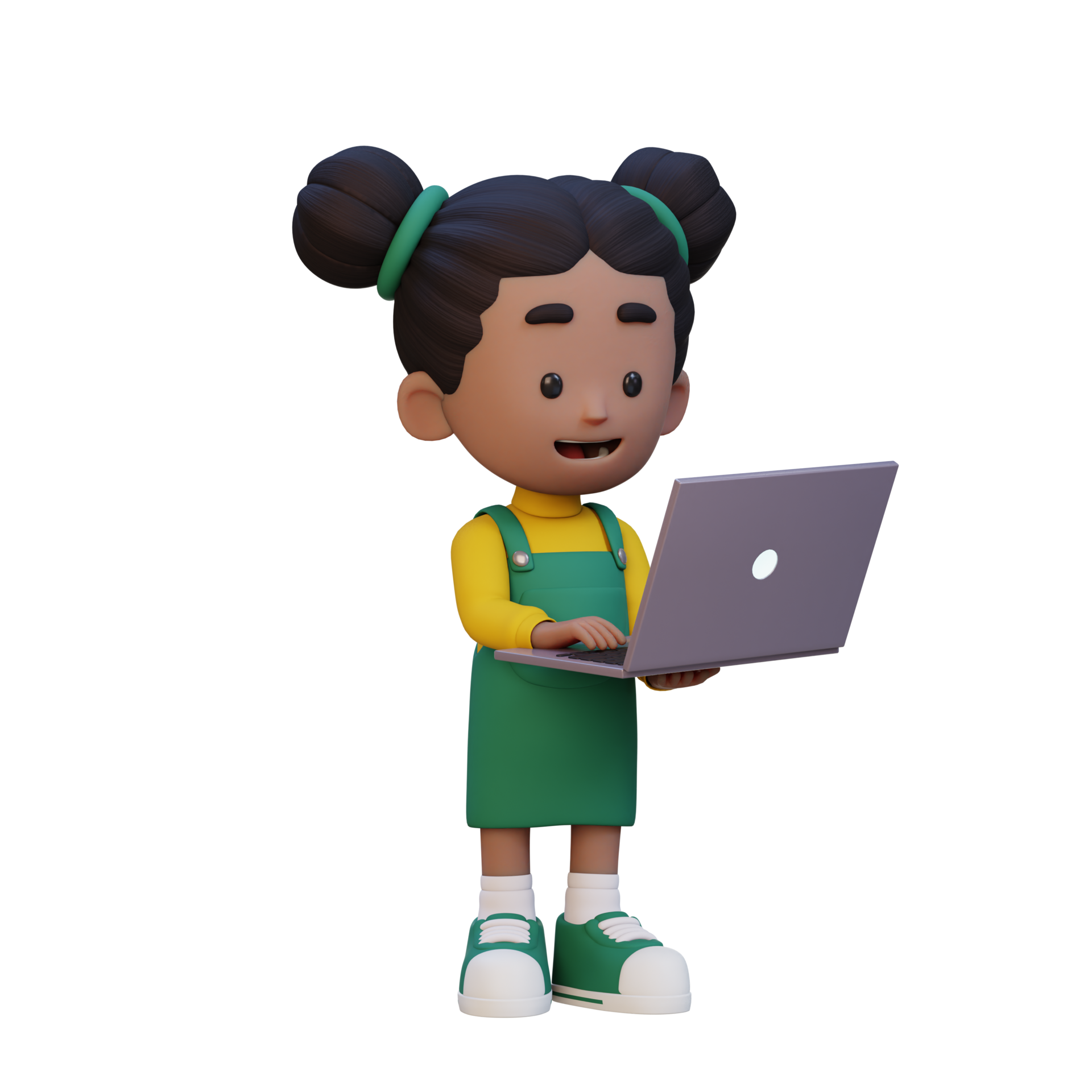 3d Girl Character Working On A Laptop 35897828 Png