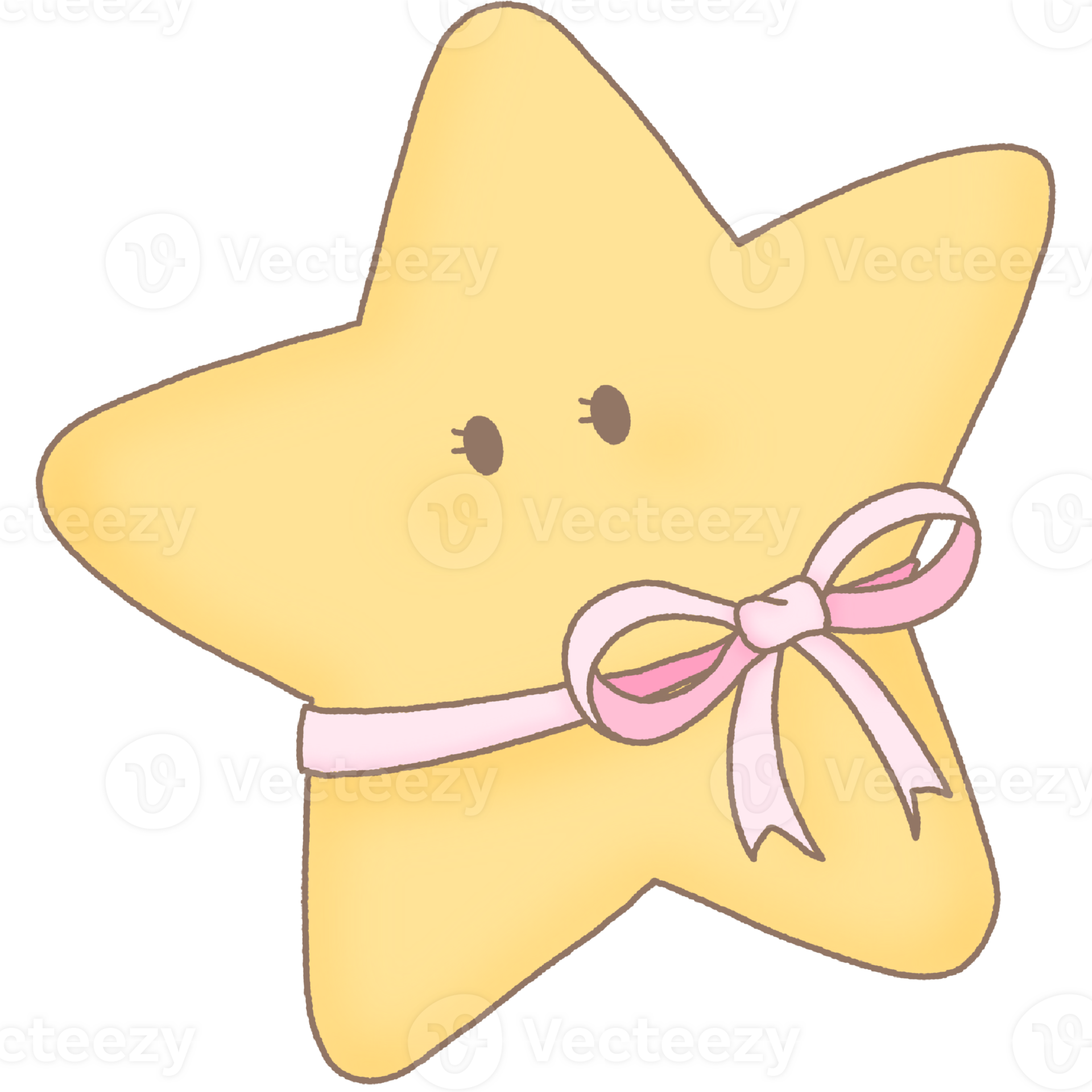 Cute Yellow star decoration with ribbon pink and purple bow 35898391 PNG