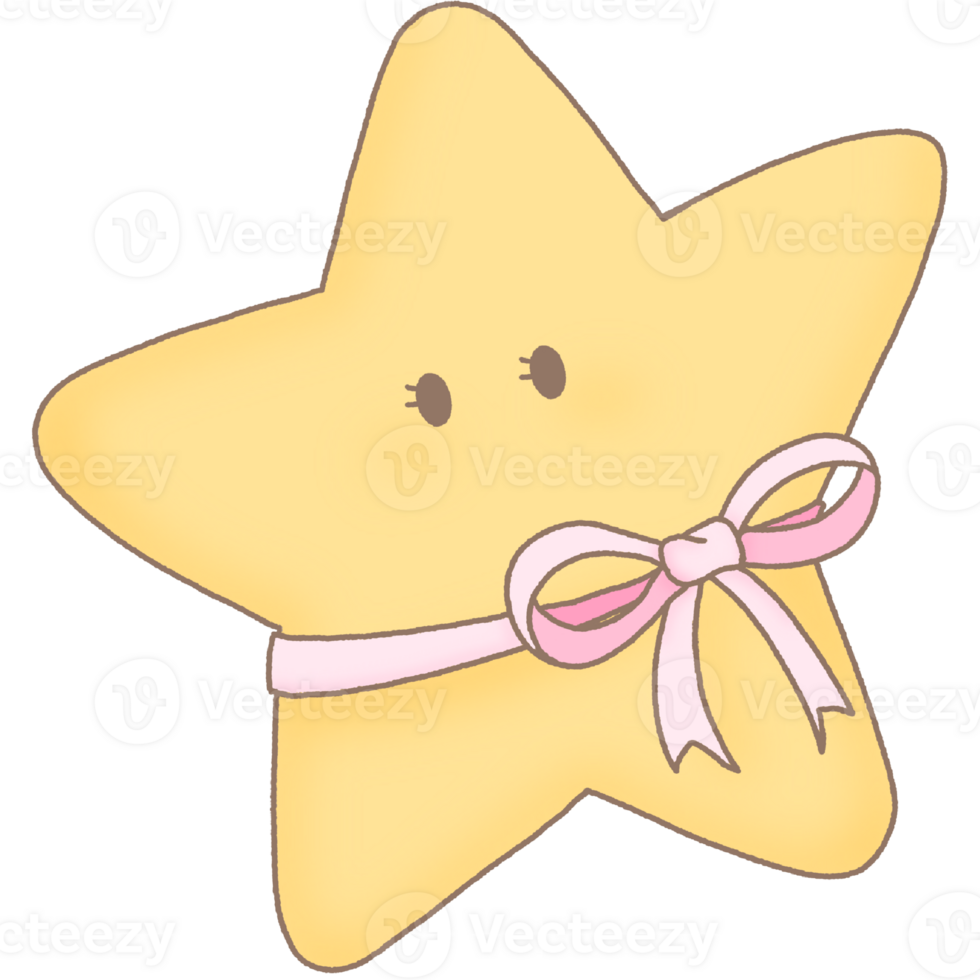 Cute Yellow Star Decoration With Ribbon Pink And Purple Bow 35898391 Png