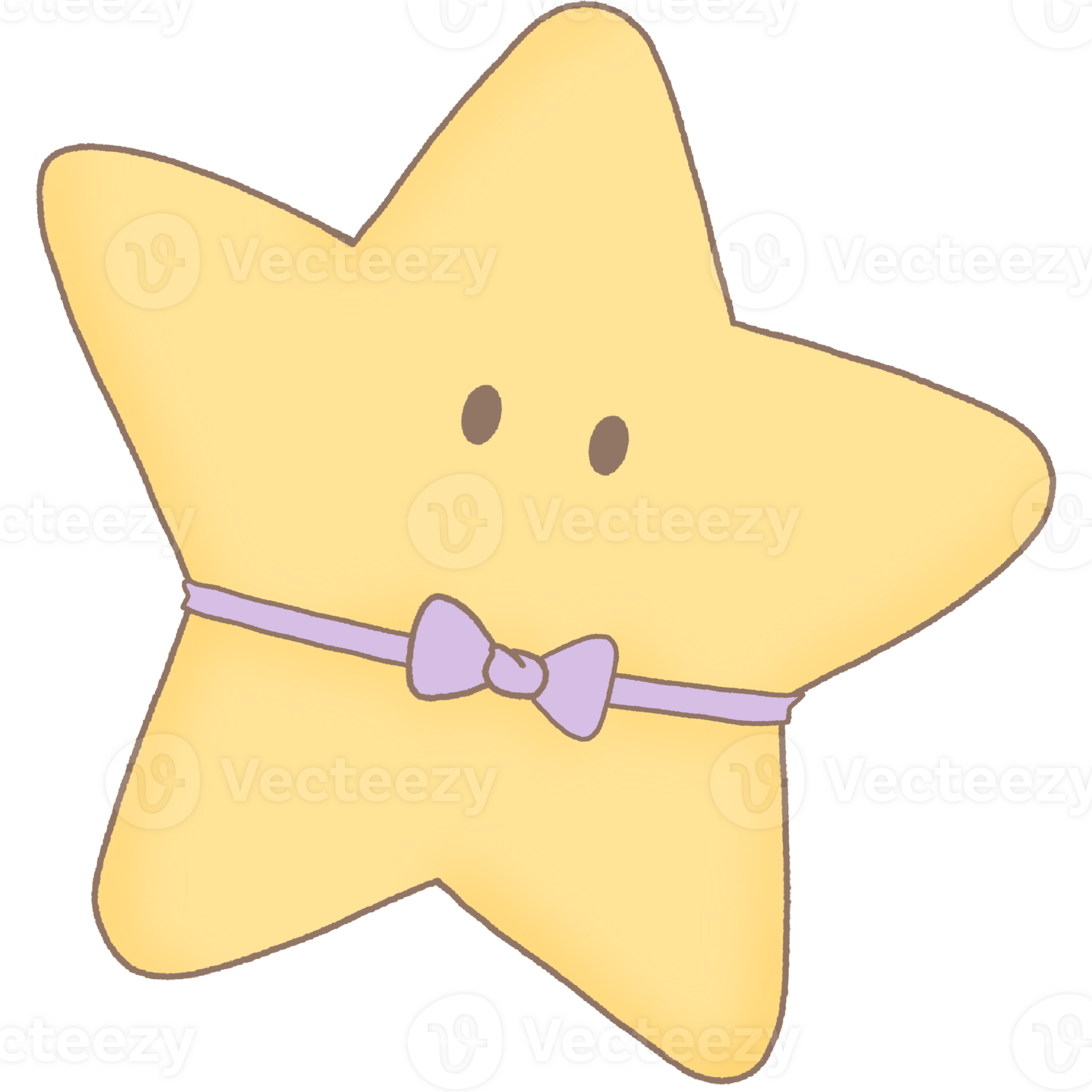 Cute Yellow star decoration with ribbon pink and purple bow 35898394 PNG