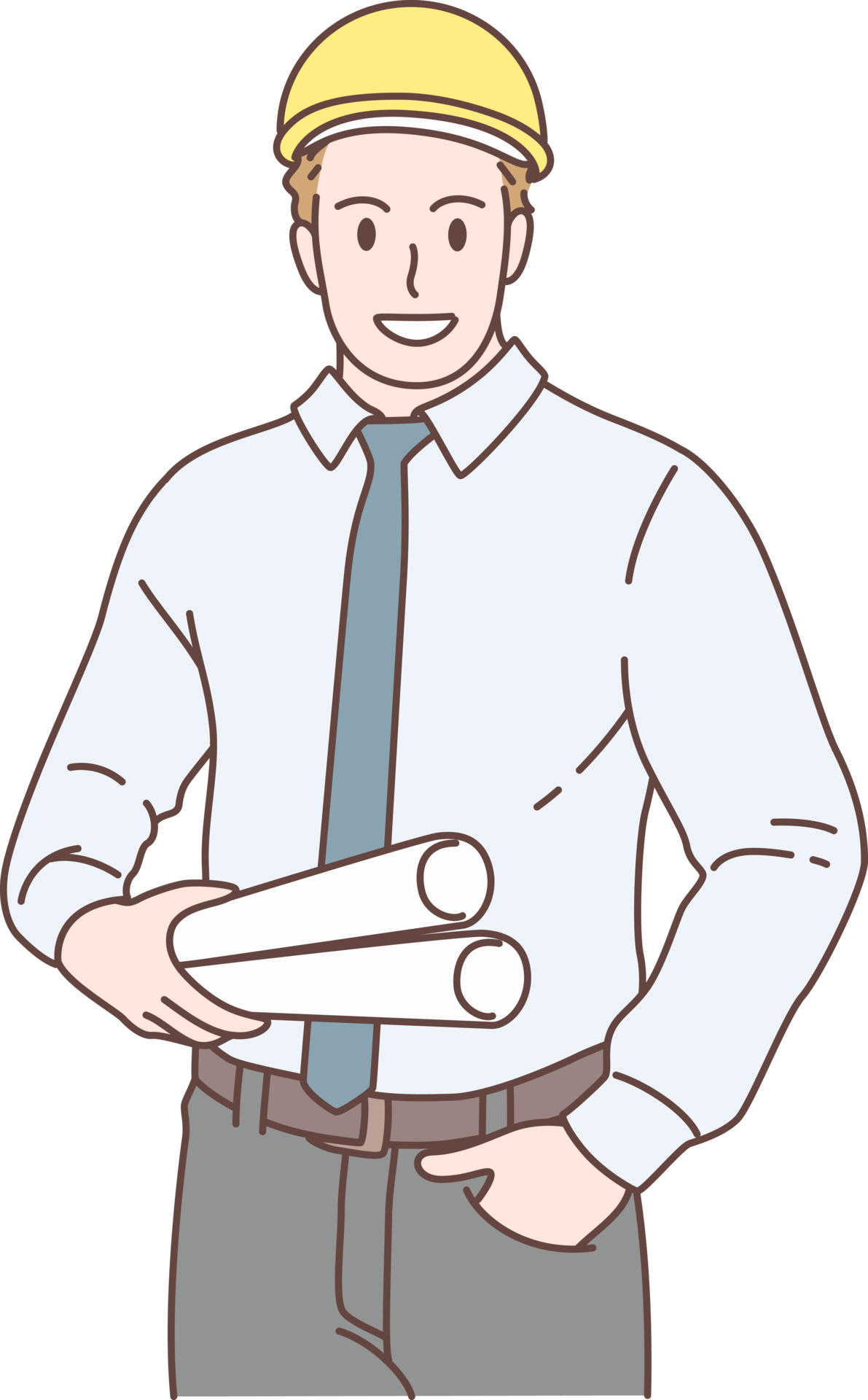 Architech engineer character holding blueprint. Hand drawn style ... Architech engineer character holding blueprint. Hand drawn style ...