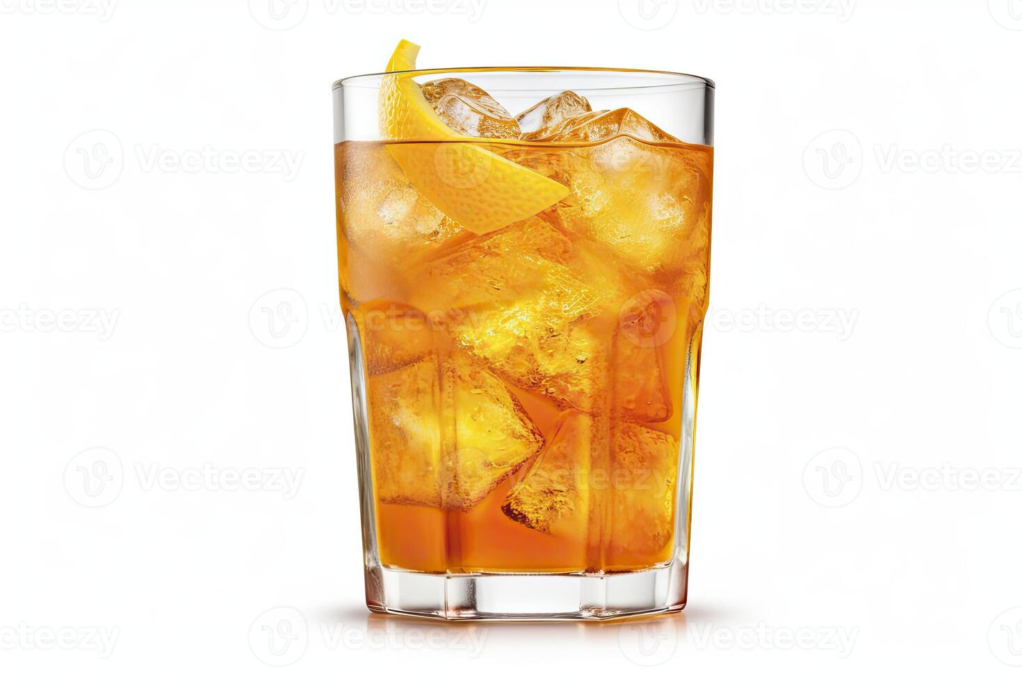 AI generated A glass of orange soda water with ice cubes on white background. AI Generated ...