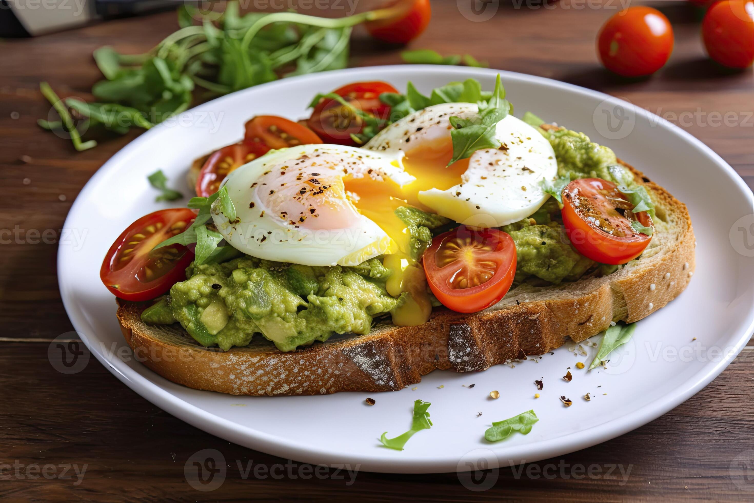 AI generated Avocado toast with eggs and roasted tomatoes. AI Generated 35901987 Stock Photo at ...