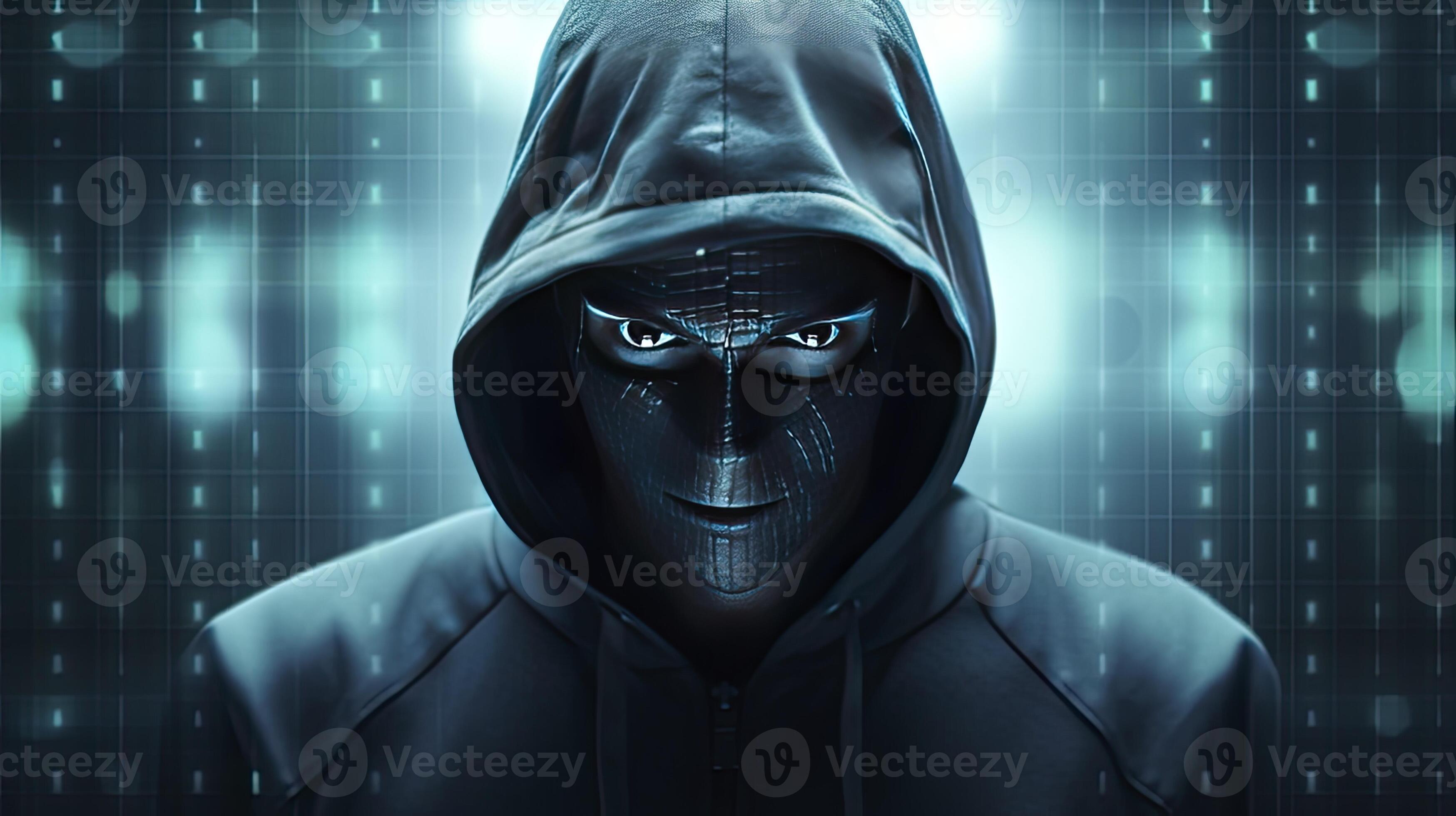 AI generated Binary Intrigue. Anonymous robotic hacker. Concept of ...