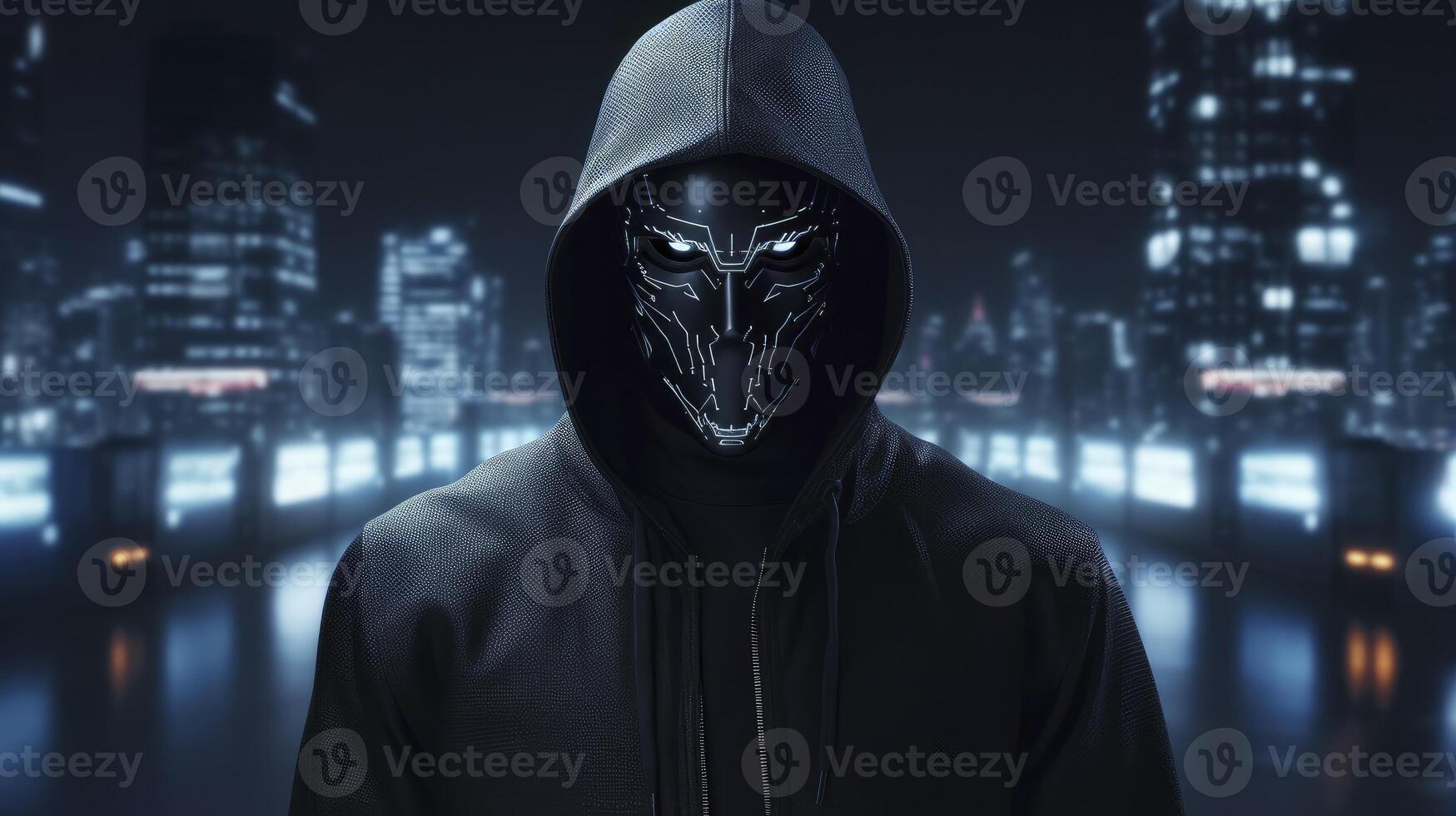 AI generated Binary Intrigue. Anonymous robotic hacker. Concept of hacking. AI Generated ...